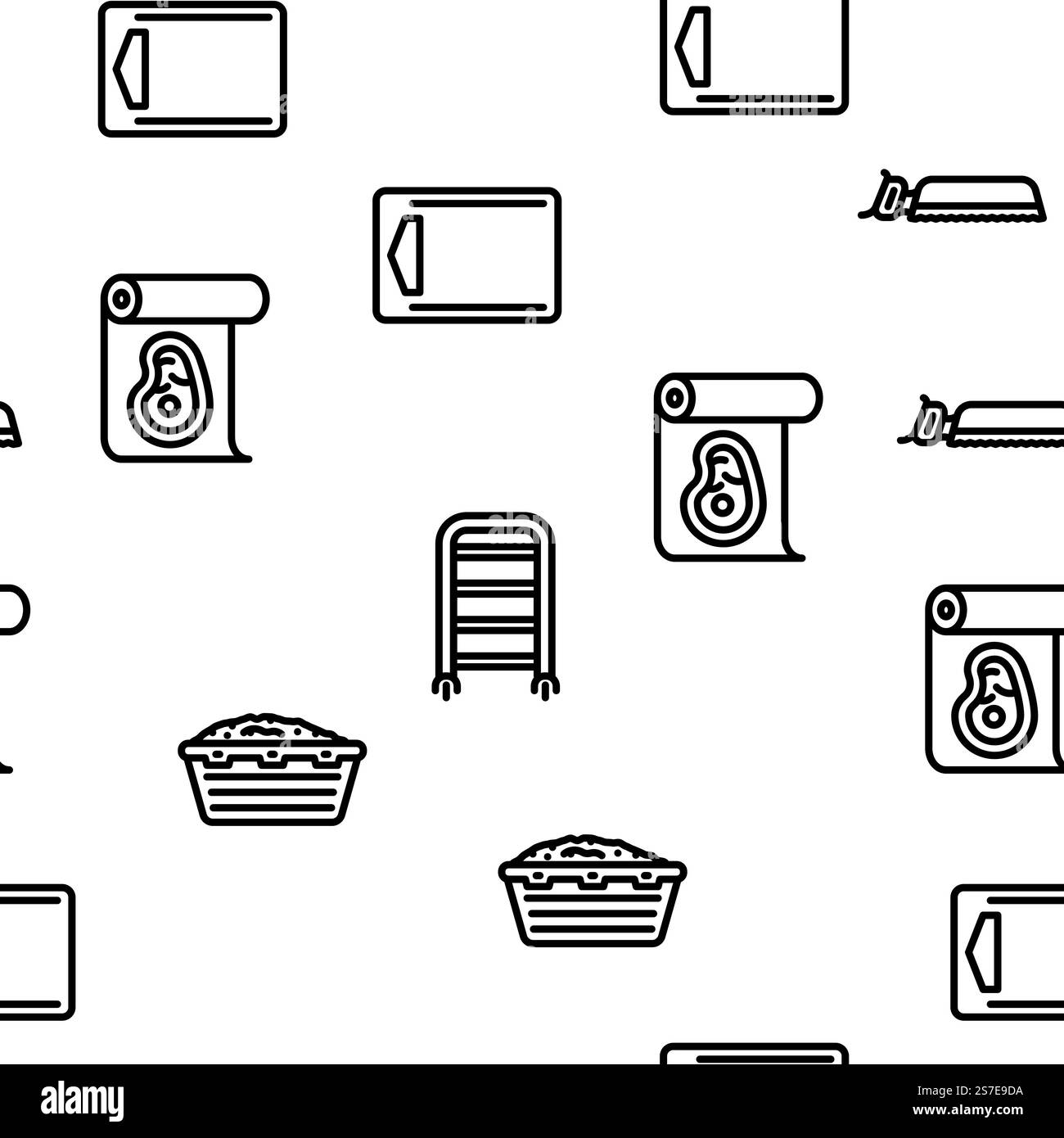 butcher meat food beef butchery vector seamless pattern thin line ...