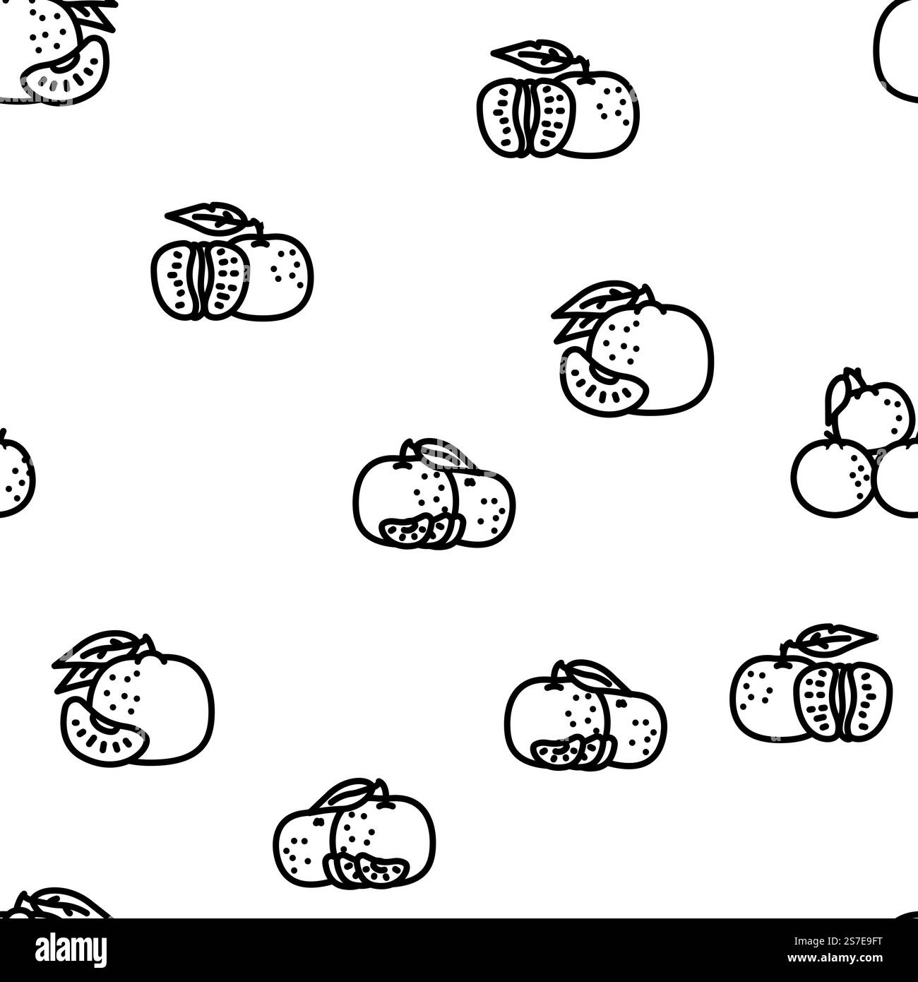 mandarin citrus fruit vector seamless pattern thin line illustration ...