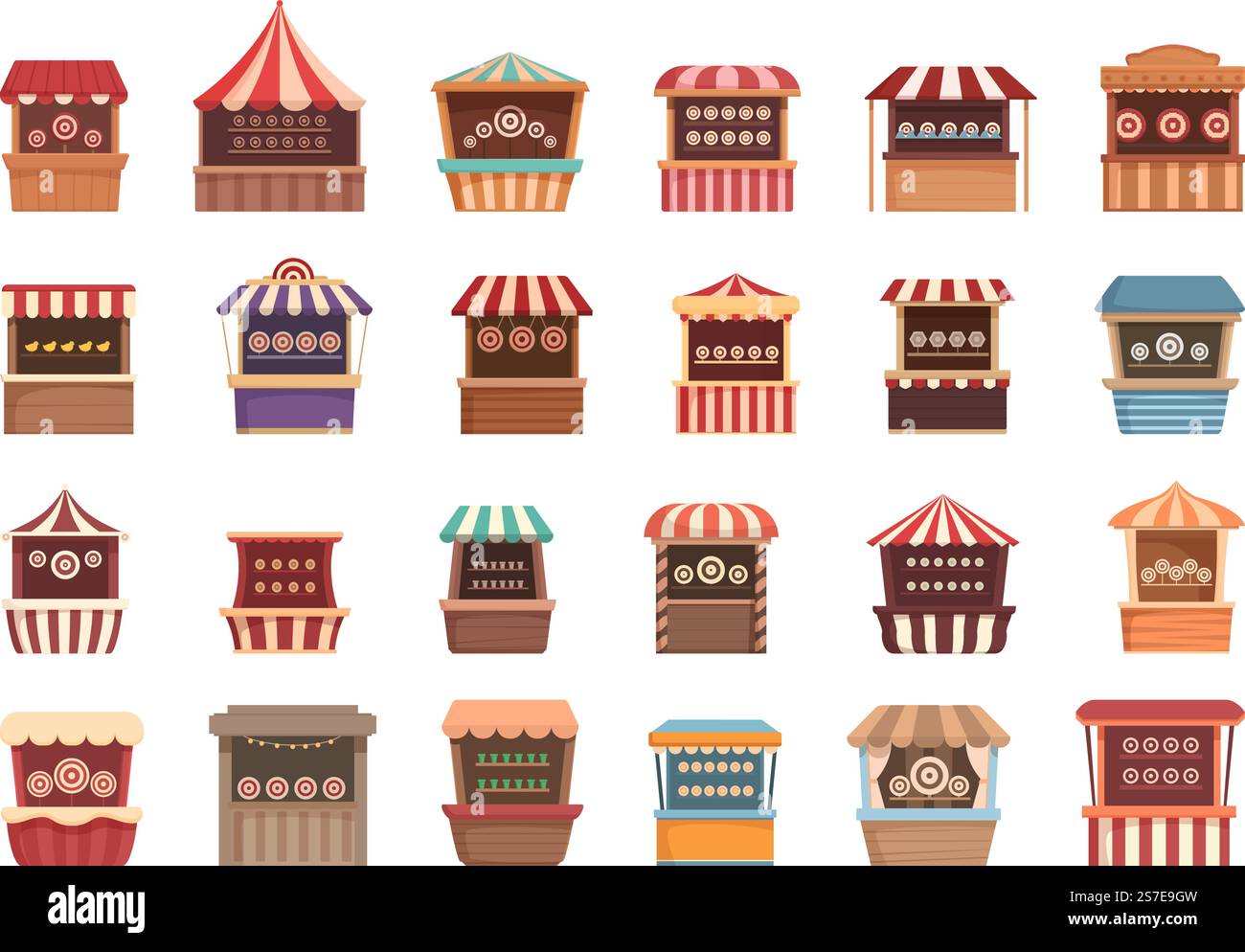 Shooting gallery icons set cartoon vector. Park game. Prize target ...