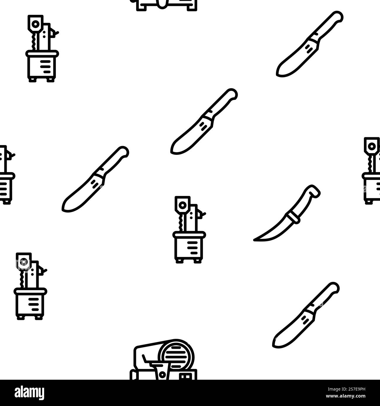 butcher meat food beef butchery vector seamless pattern thin line ...