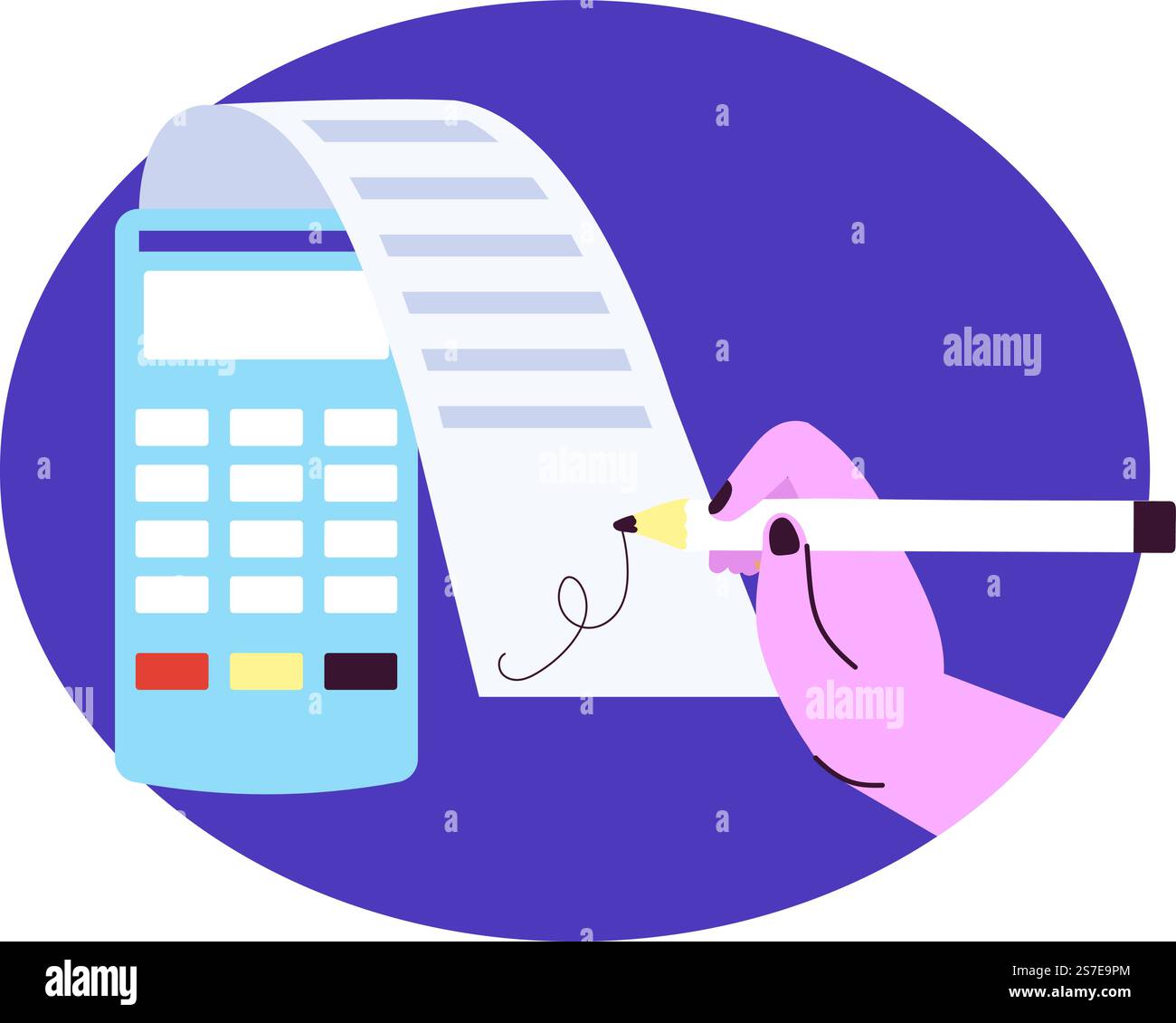 Hand signing bill or receipt. Abstract arm hold pen and writing ...