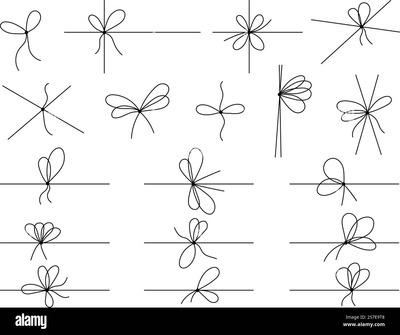 Simple line bows on ribbon. Bow on string set, lines and corners ...