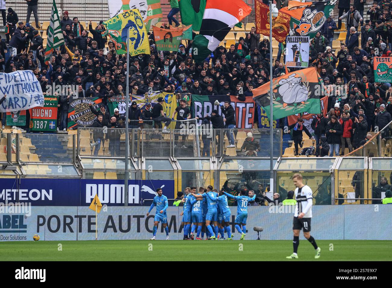 Parma, Italy. 19th Jan, 2025. Joel Pohjanpalo (Venezia FC) celebrates ...