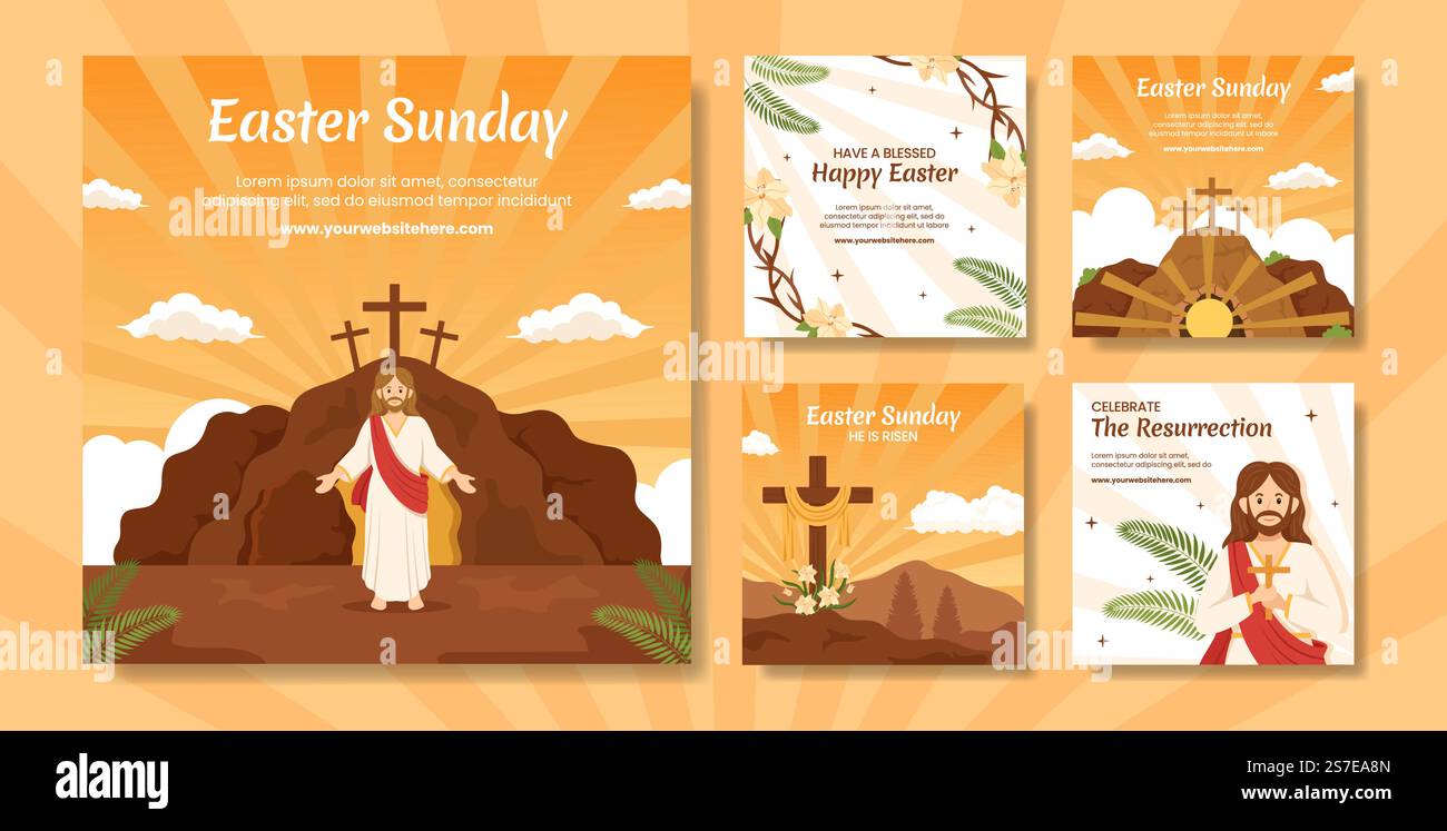 Happy Easter Sunday Day Social Media Post Flat Cartoon Hand Drawn ...
