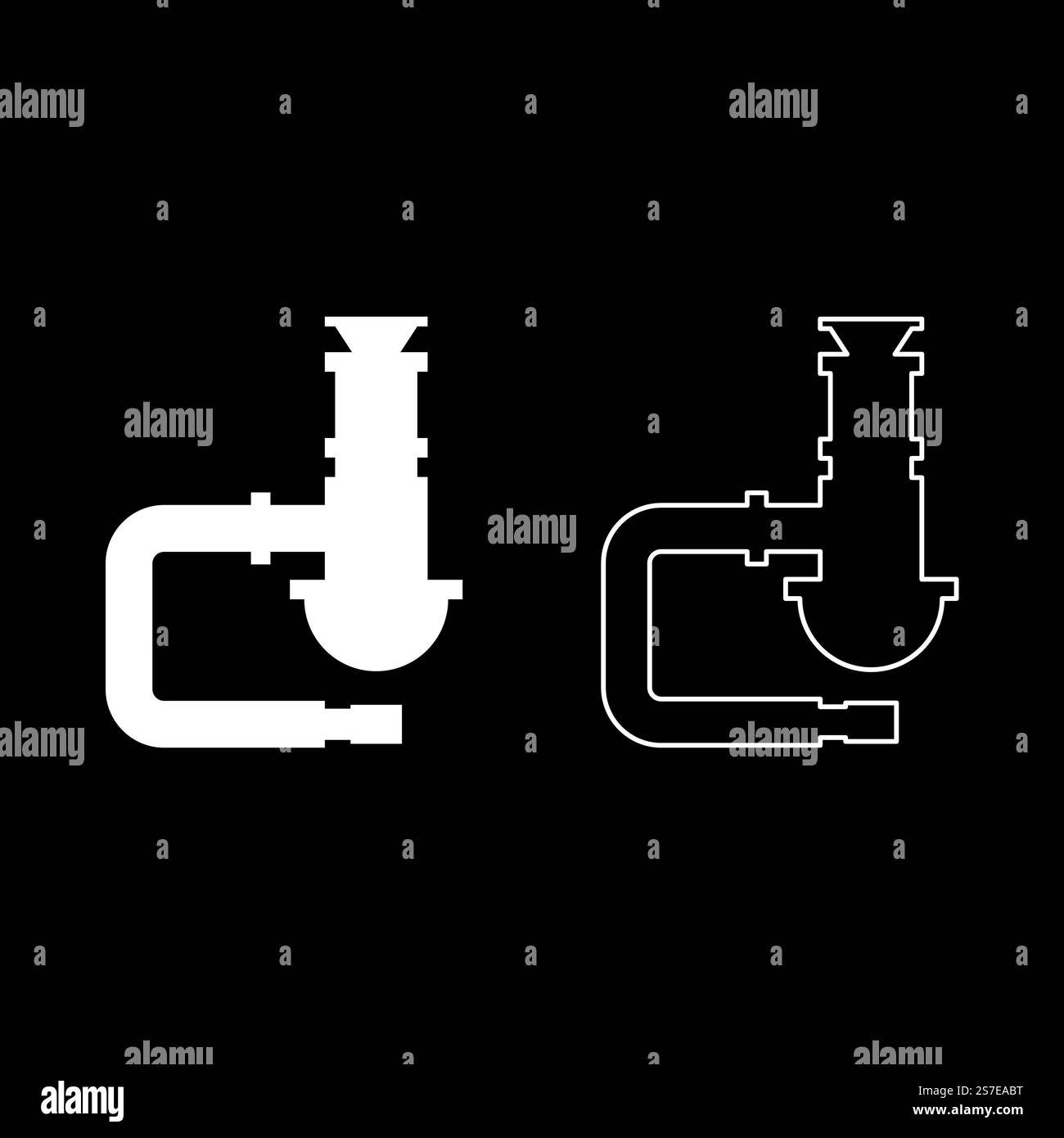 Siphon plumbing fixtures sewer pipe drain under sink sewerage tube set icon white color vector ...