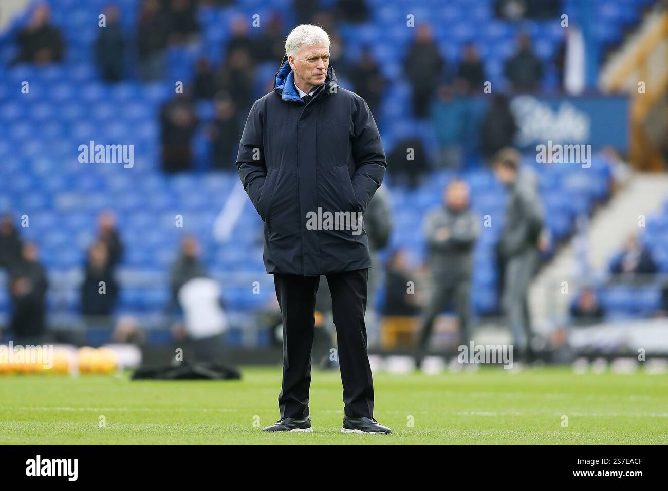 Liverpool, UK. 19th Jan, 2025. David Moyes of Everton looks on prior to ...