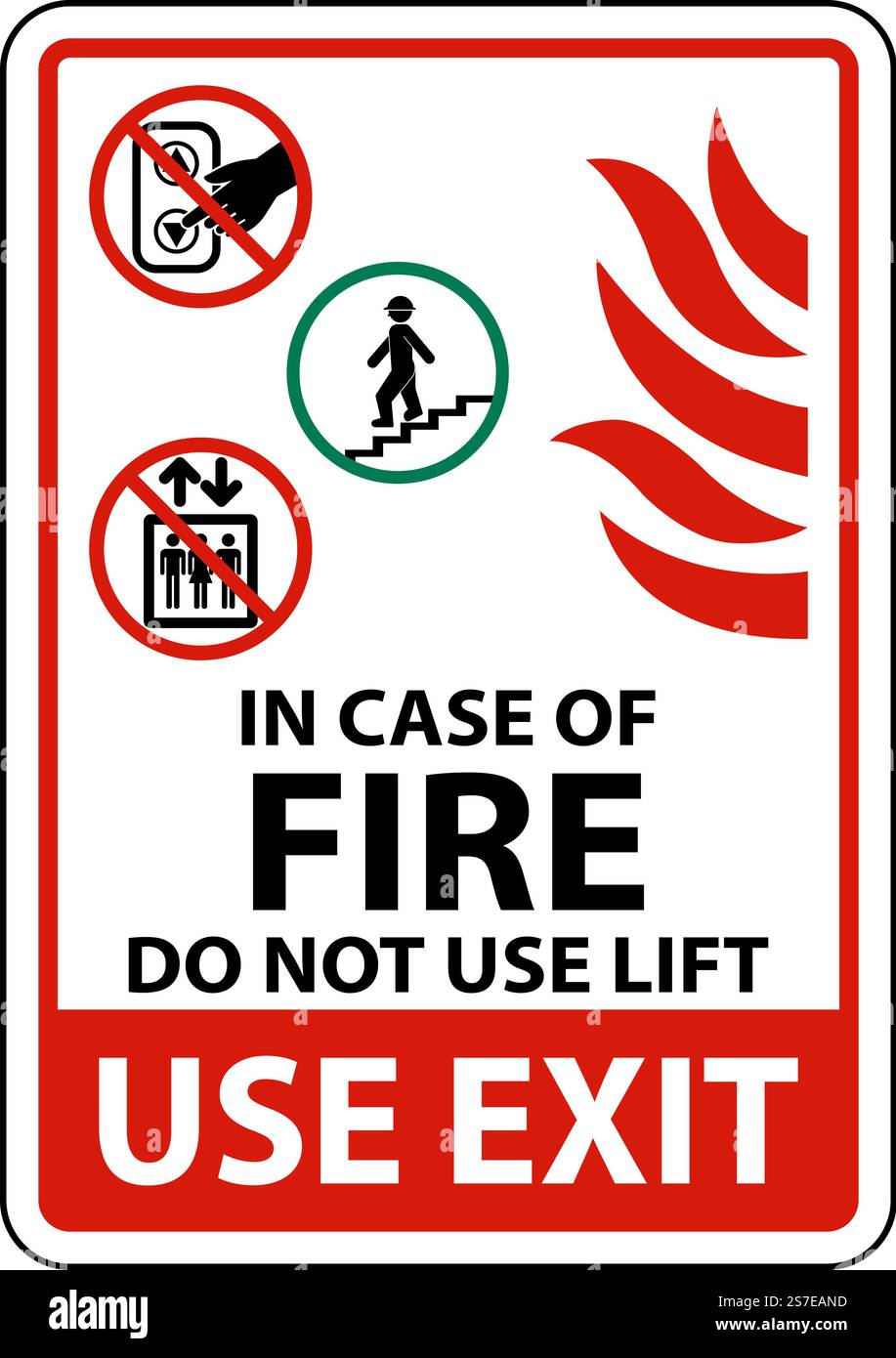 In Case of Fire Do Not Use Lift Sign Stock Vector Image & Art - Alamy