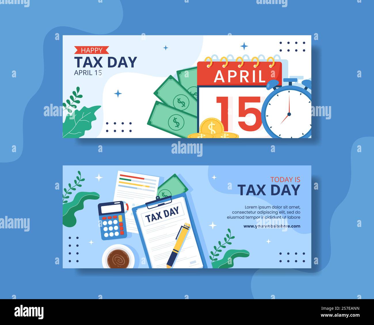 Tax Day Horizontal Banner Flat Cartoon Hand Drawn Templates Background ...