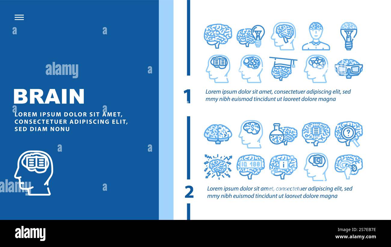 brain mind human head landing web page header vector. intelligence idea ...