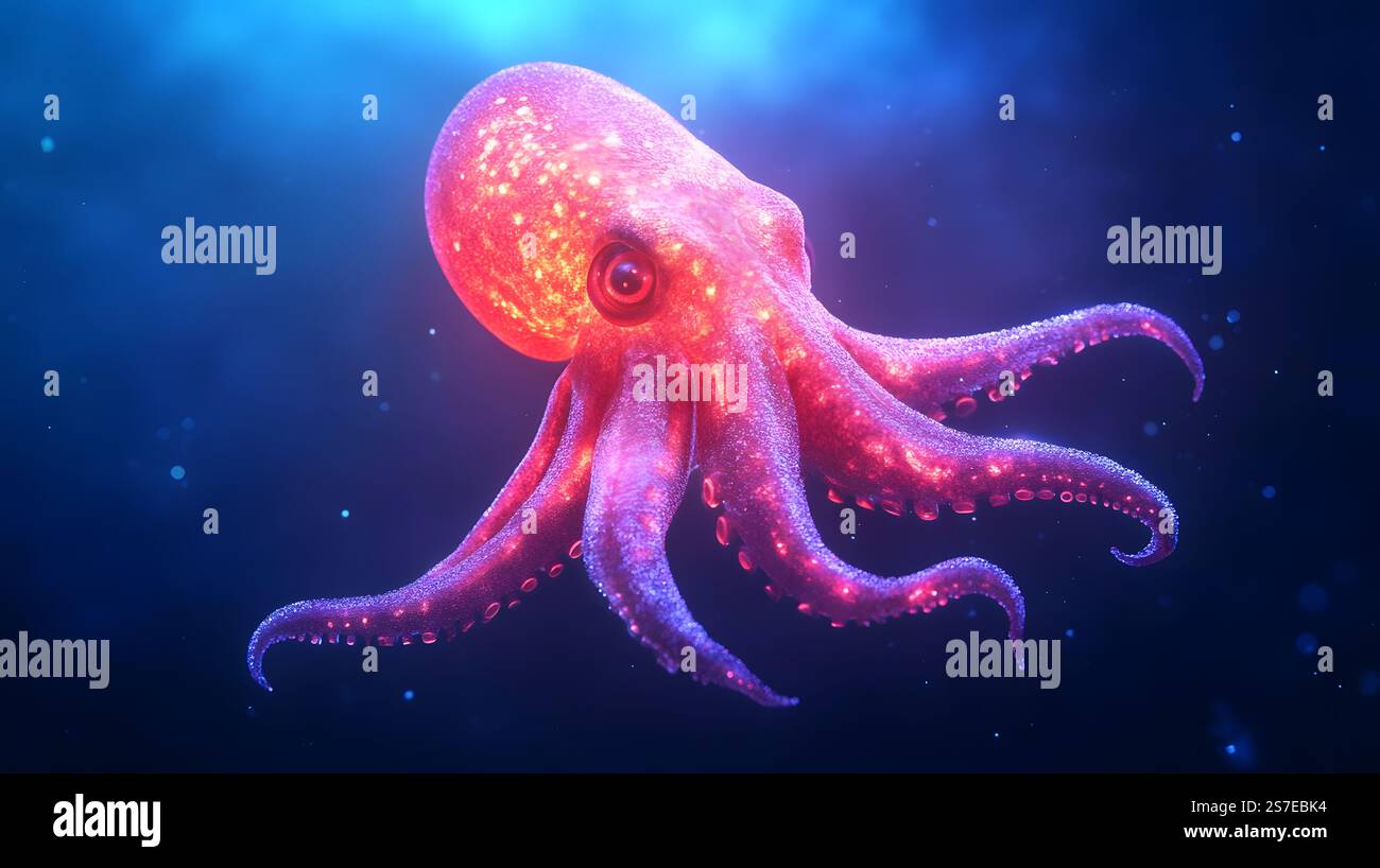 Ethereal Aquatic Alien:A Massive,Glowing Squid Floating in the ...