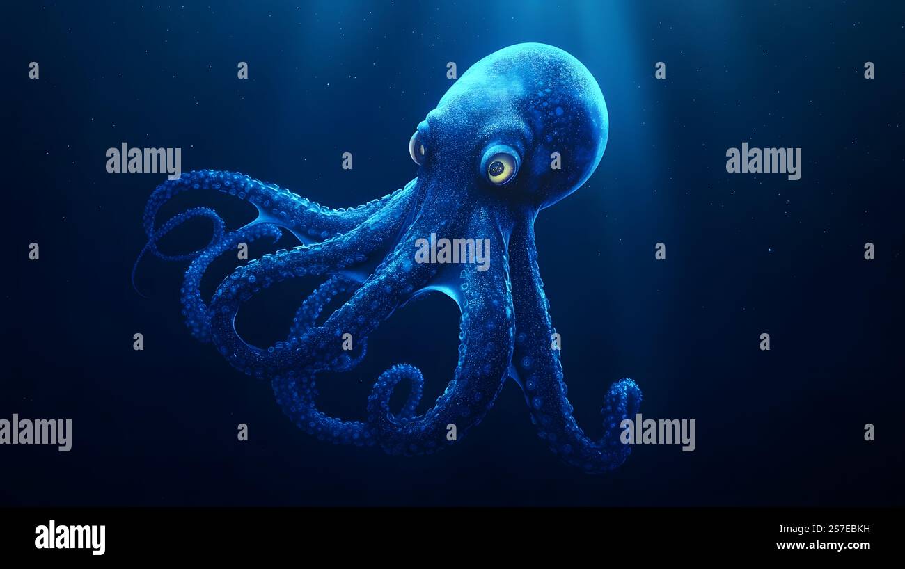 Mesmerizing image of a giant glowing squid with luminescent tentacles ...