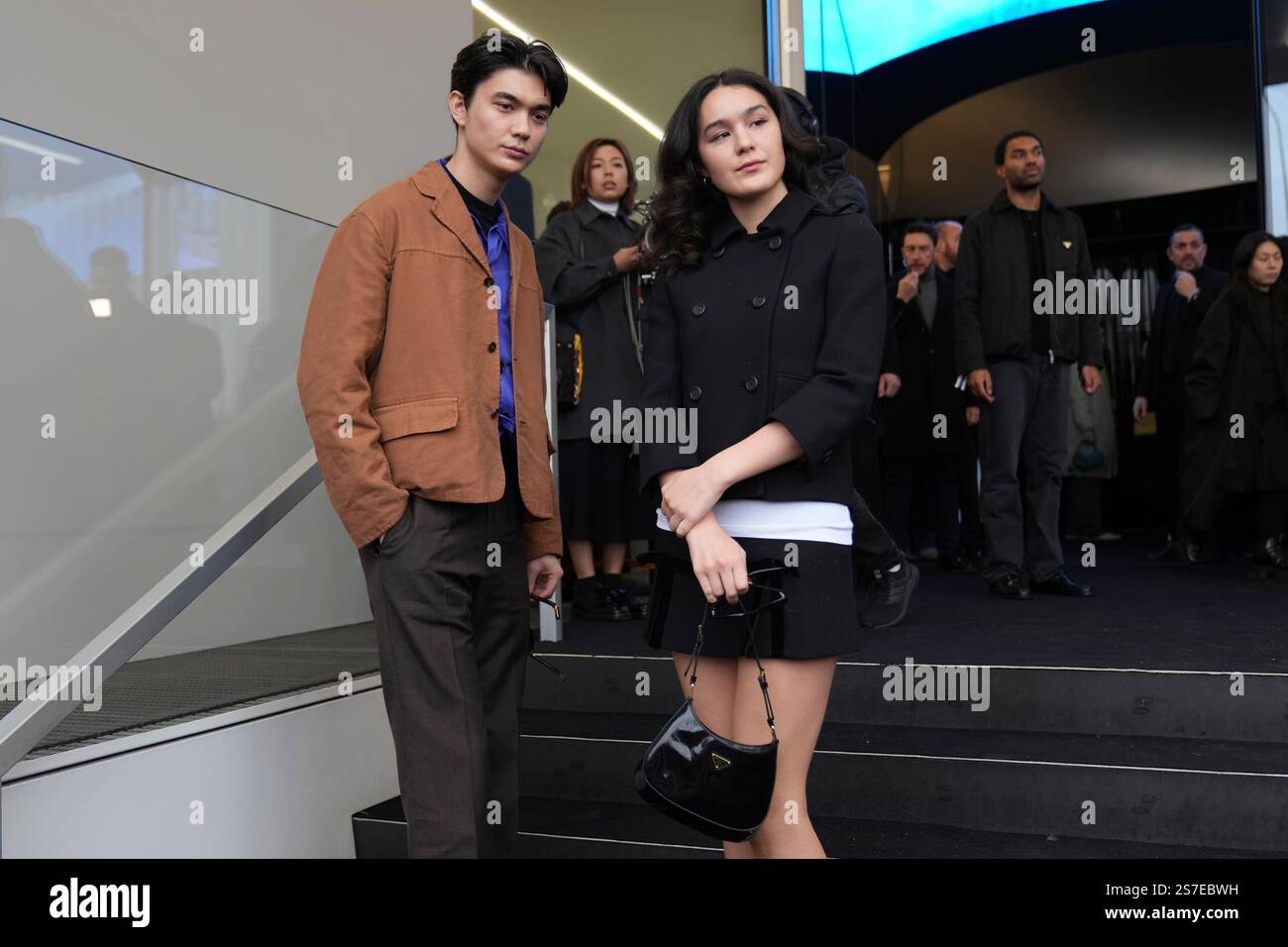 William Gao and Olivia Hardy arrive as they attend at the men's Prada ...
