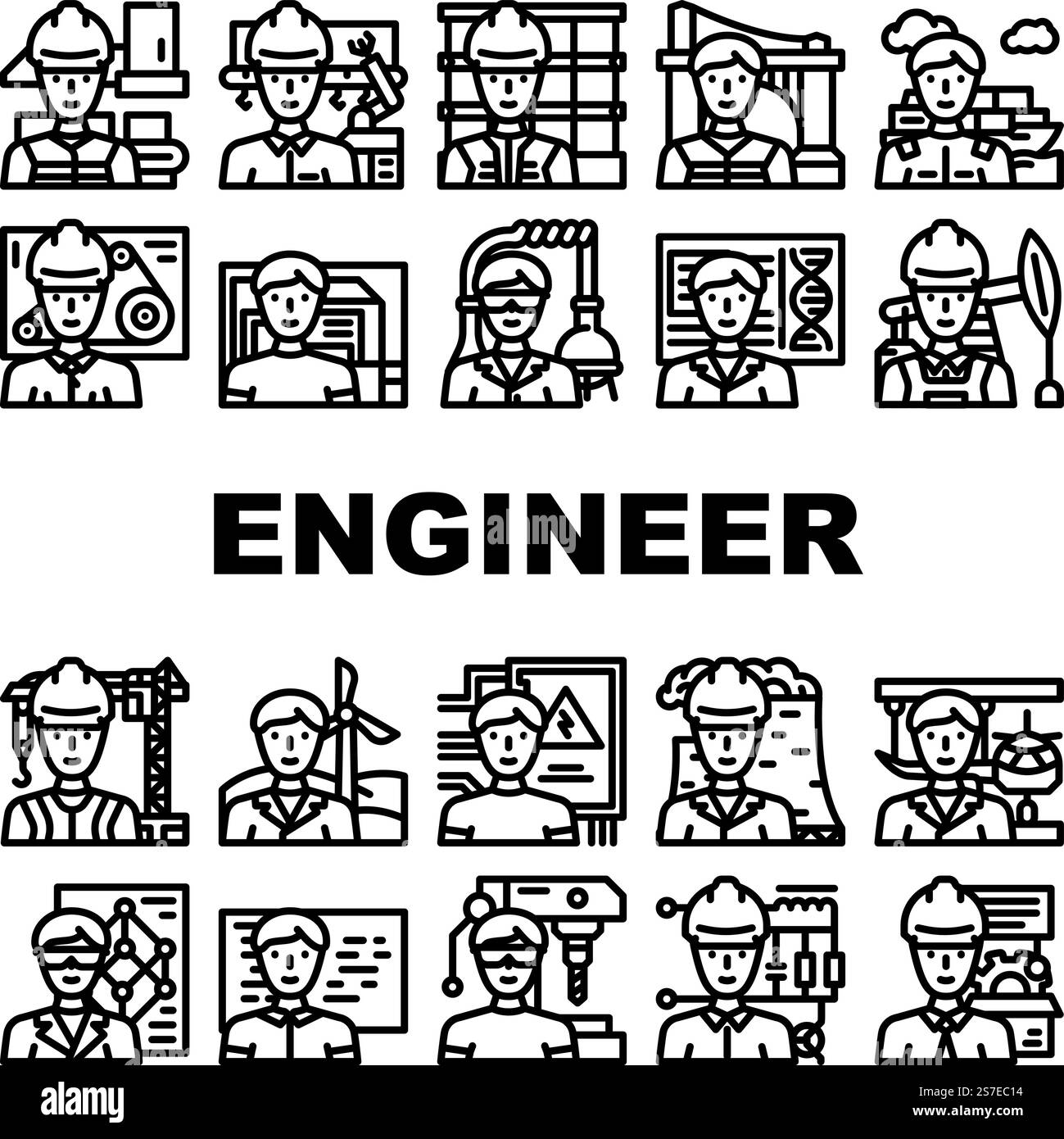 engineer worker man construction icons set vector. helmet professional ...