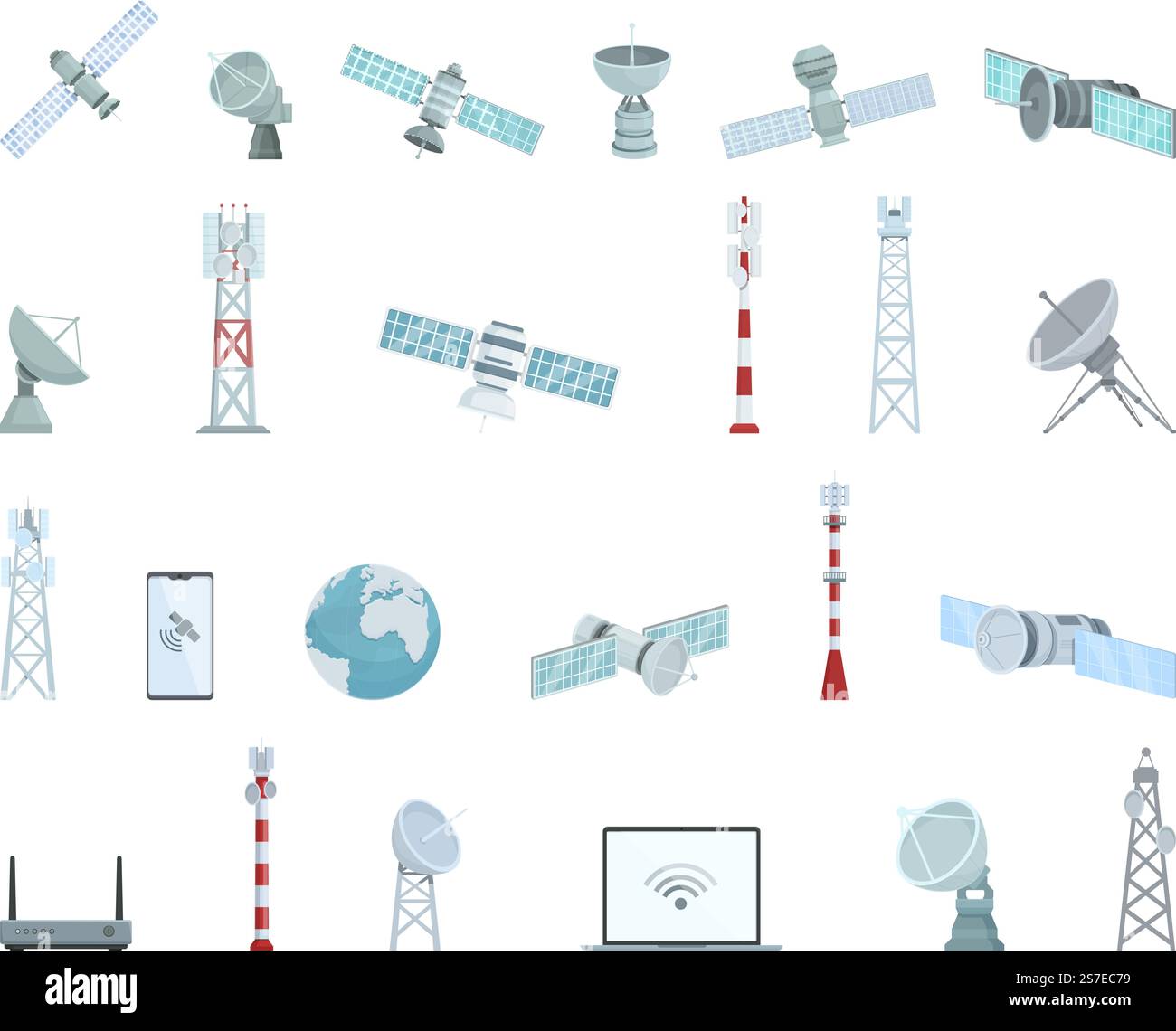 Satellite Internet icons set cartoon vector. Antenna communication ...