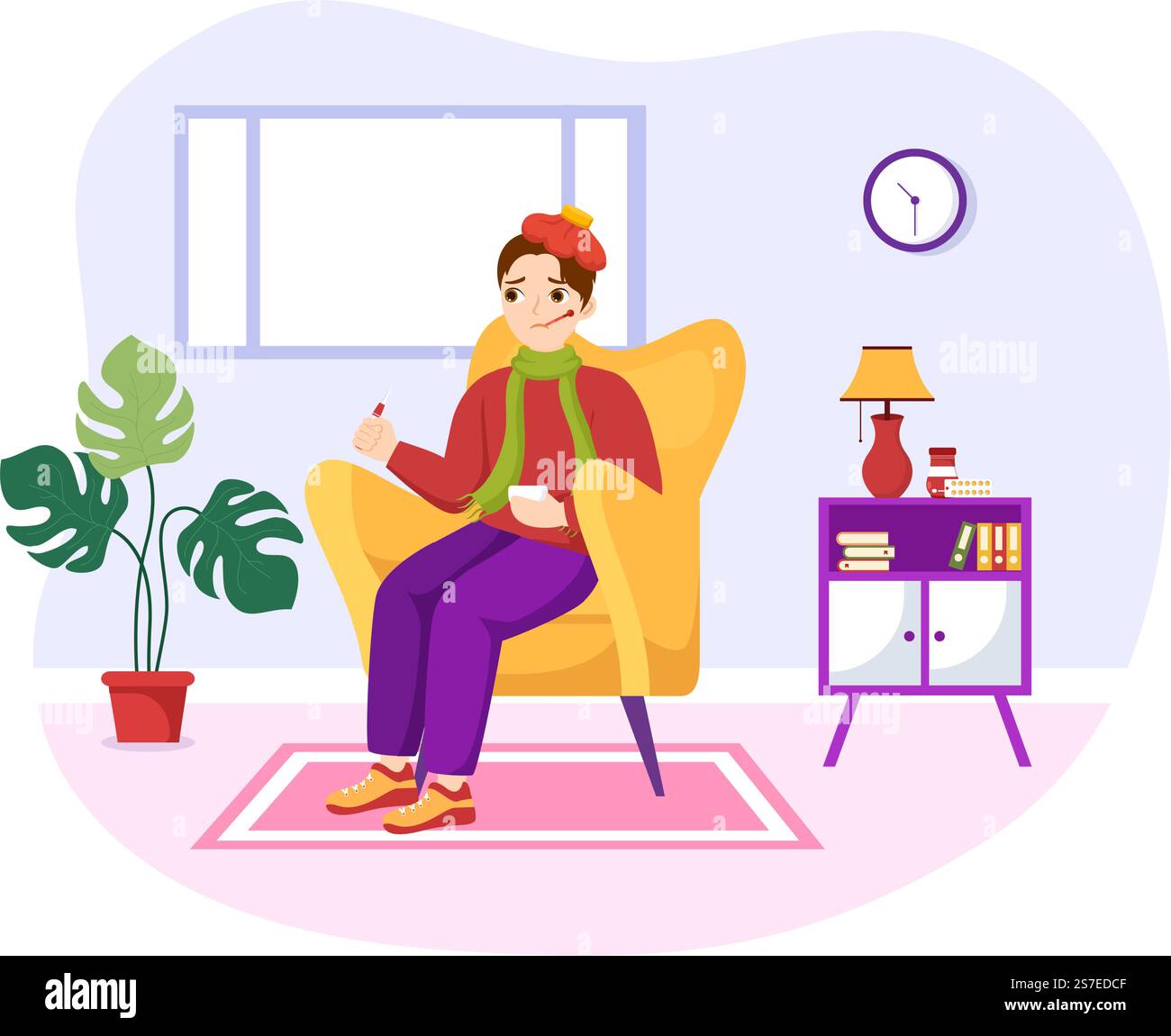 Sick Person Flu and Cold Sickness Illustration with People Wearing ...