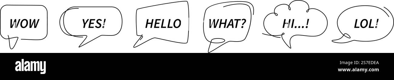 Speech bubbles one line design. Continuous lines messages clouds, various outline dialogue forms ...