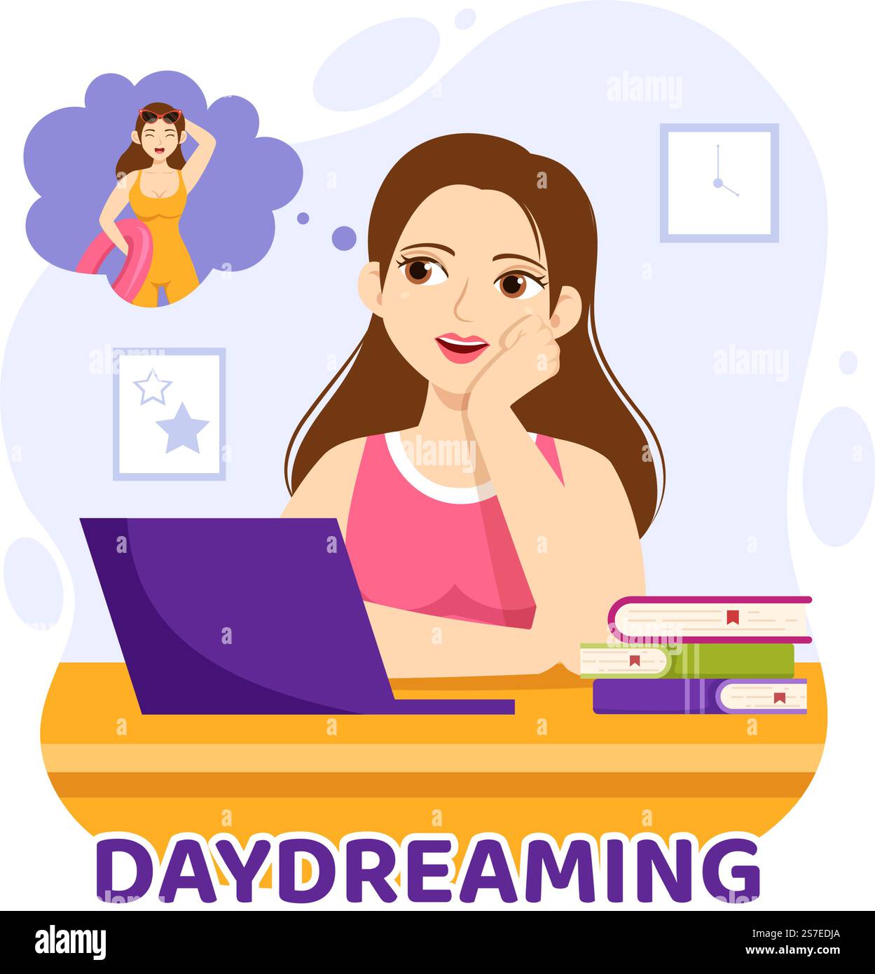 People Daydreaming Illustration with Imagining and Fantasizing in Bubble for Landing Page or ...