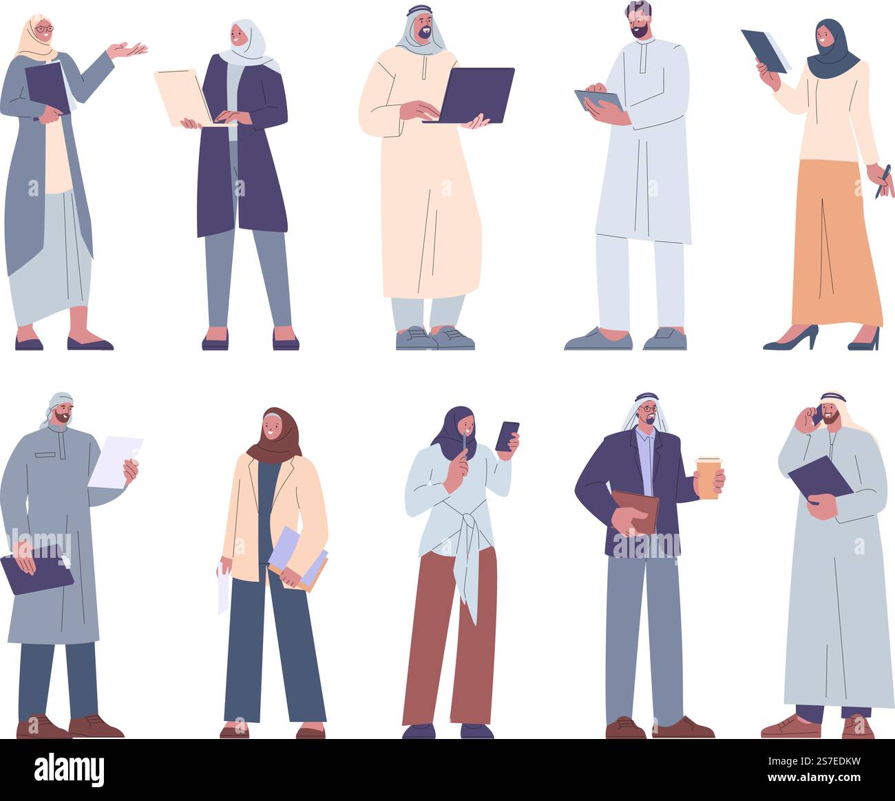 Arab business characters. Muslim boss, arabic female and male office ...