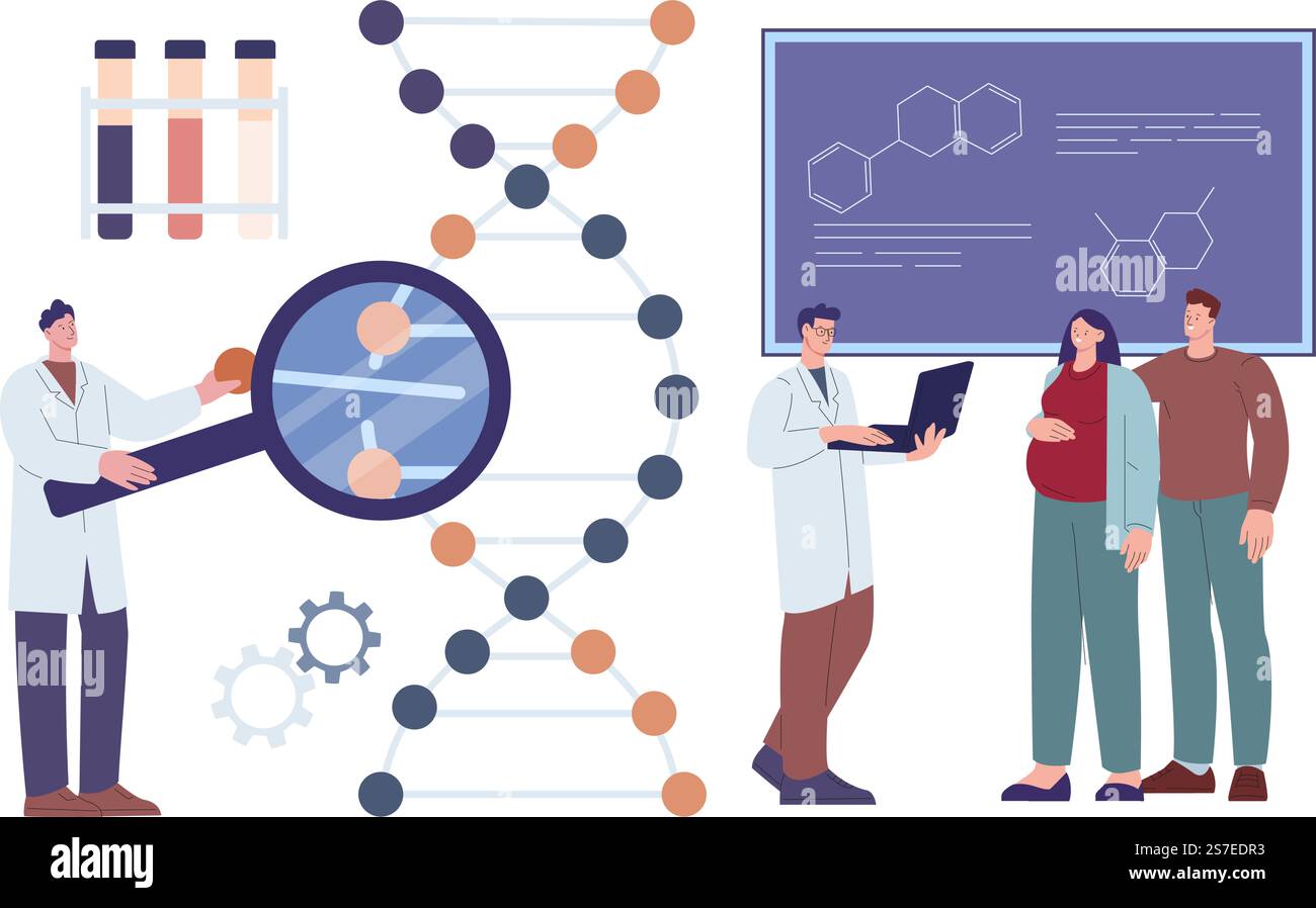 Genetic test for pregnancy couple. Pregnant woman, man and genetics ...