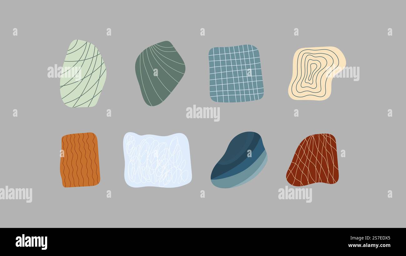 Simple abstract stone shapes with decorative lines. Trendy contemporary ...