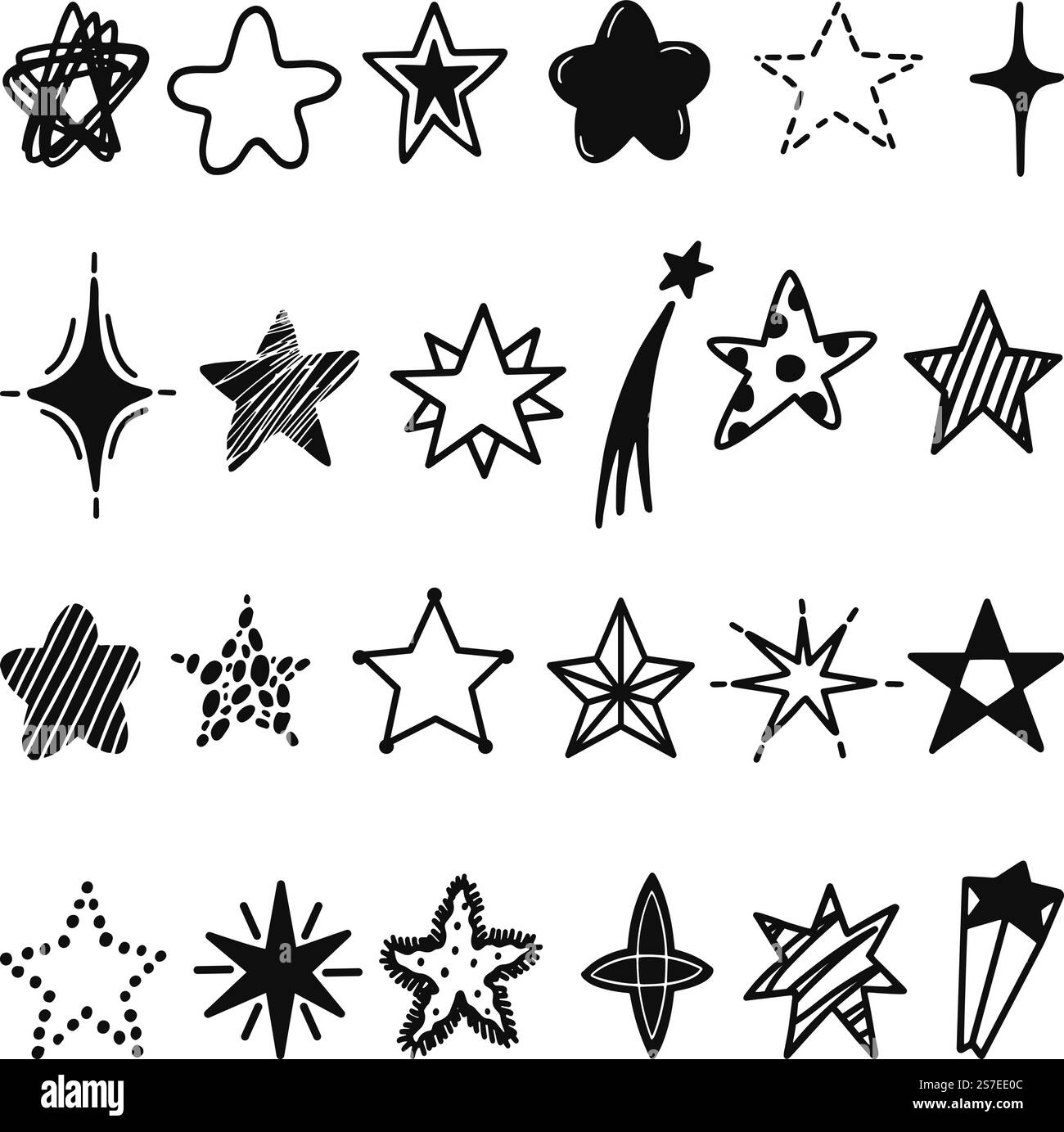 Sketch stars collection. Star sketched, doodle drawn decorative space ...