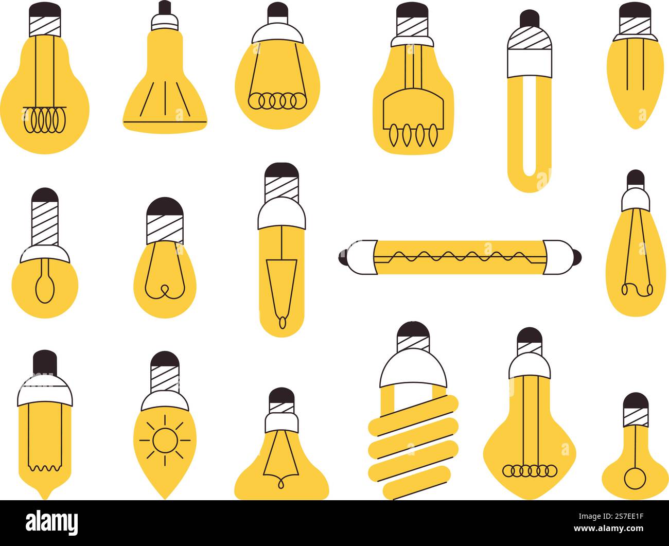 Flat minimal light bulbs design icons. Lighting bulb and filament ...