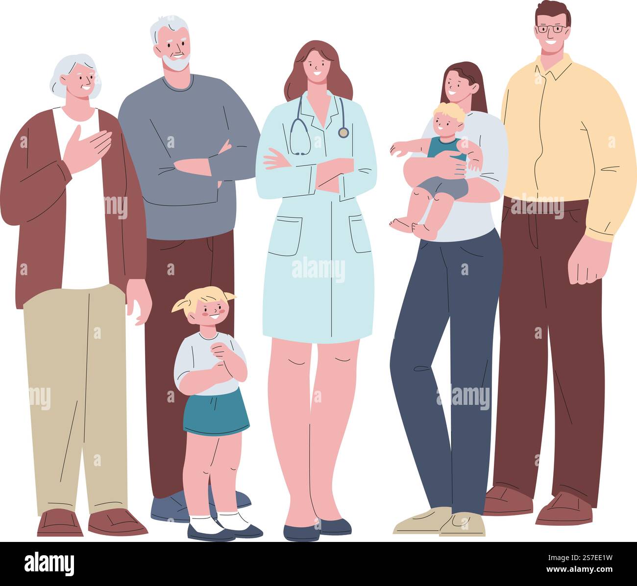 Family doctor. Physician care people different age, nurse and patients ...