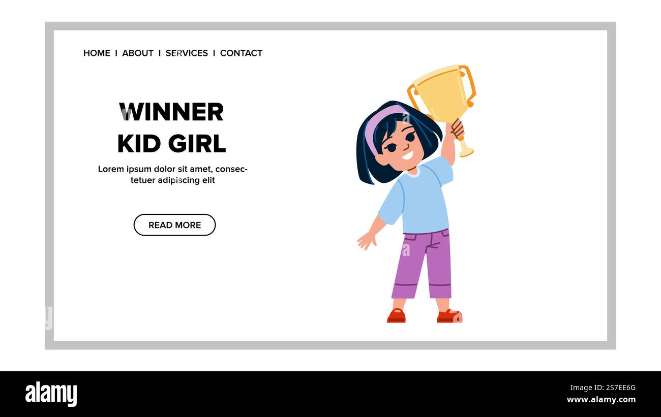winner kid girl vector. happy fun, success child, dream summer, power ...