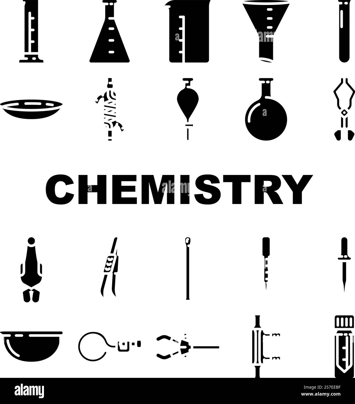 chemistry laboratory flask test icons set vector. science equipment ...