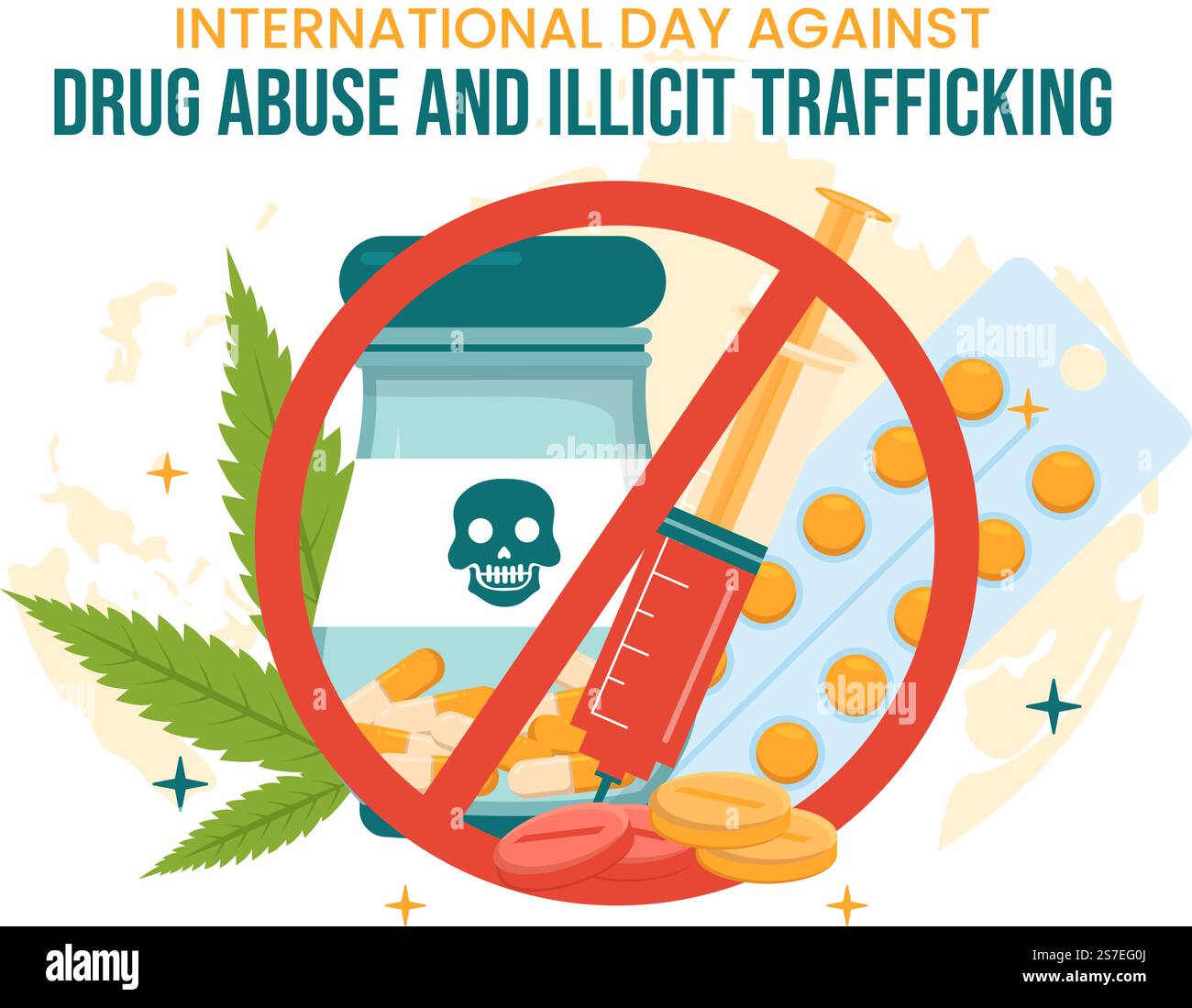 International Day Against Drug abuse and Illicit Trafficking illustration with Anti Narcotics to ...