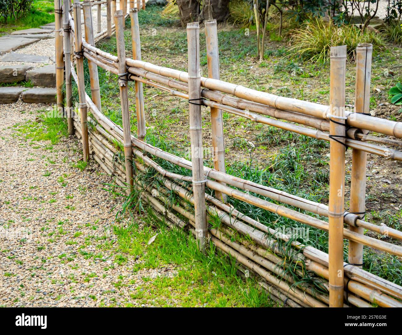 Bamboo fencing installed using plastic ties Stock Photo - Alamy