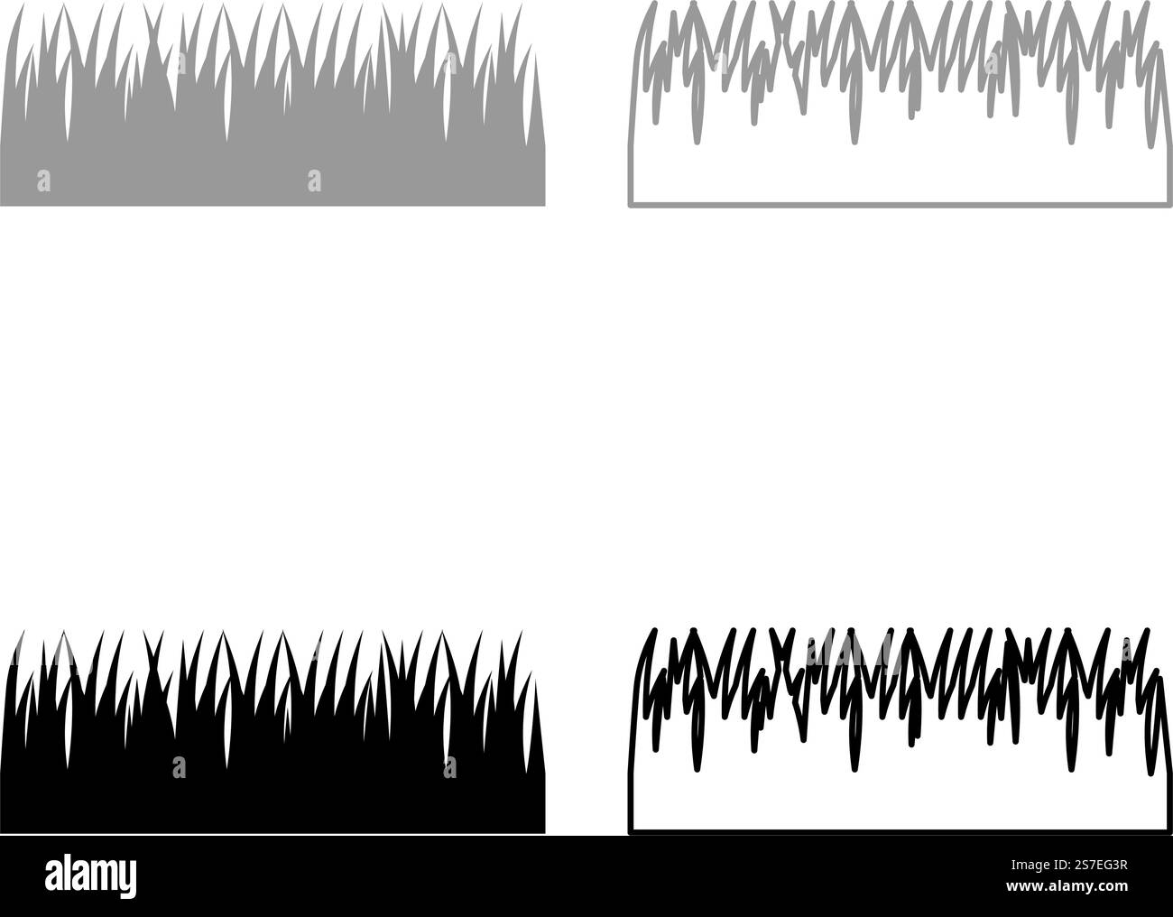 Grass border leaves set icon grey black color vector illustration image ...