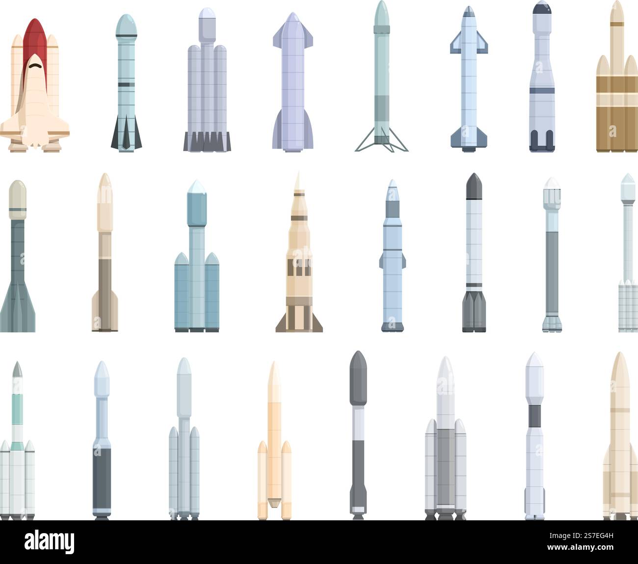 Reusable space rockets icons set cartoon vector. Shuttle travel ...
