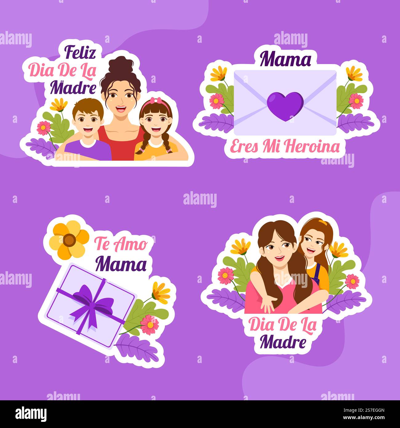 Feliz Dia De La Madre Label Flat Cartoon Hand Drawn Templates ...