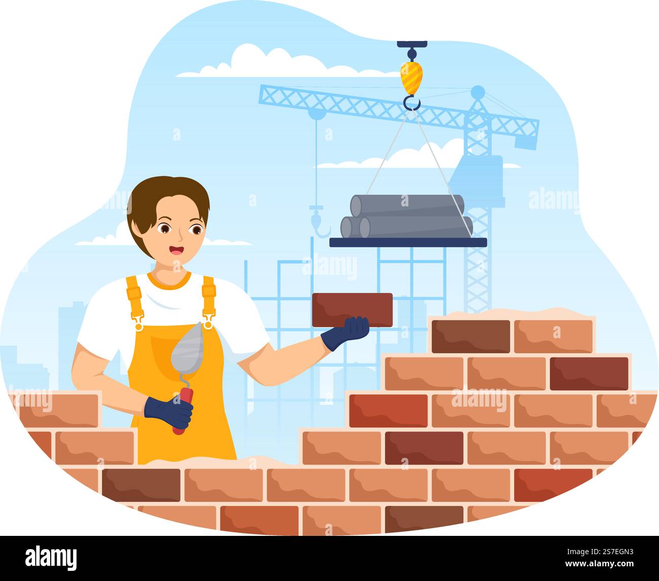 Bricklayer Worker Illustration with People Construction and Laying ...