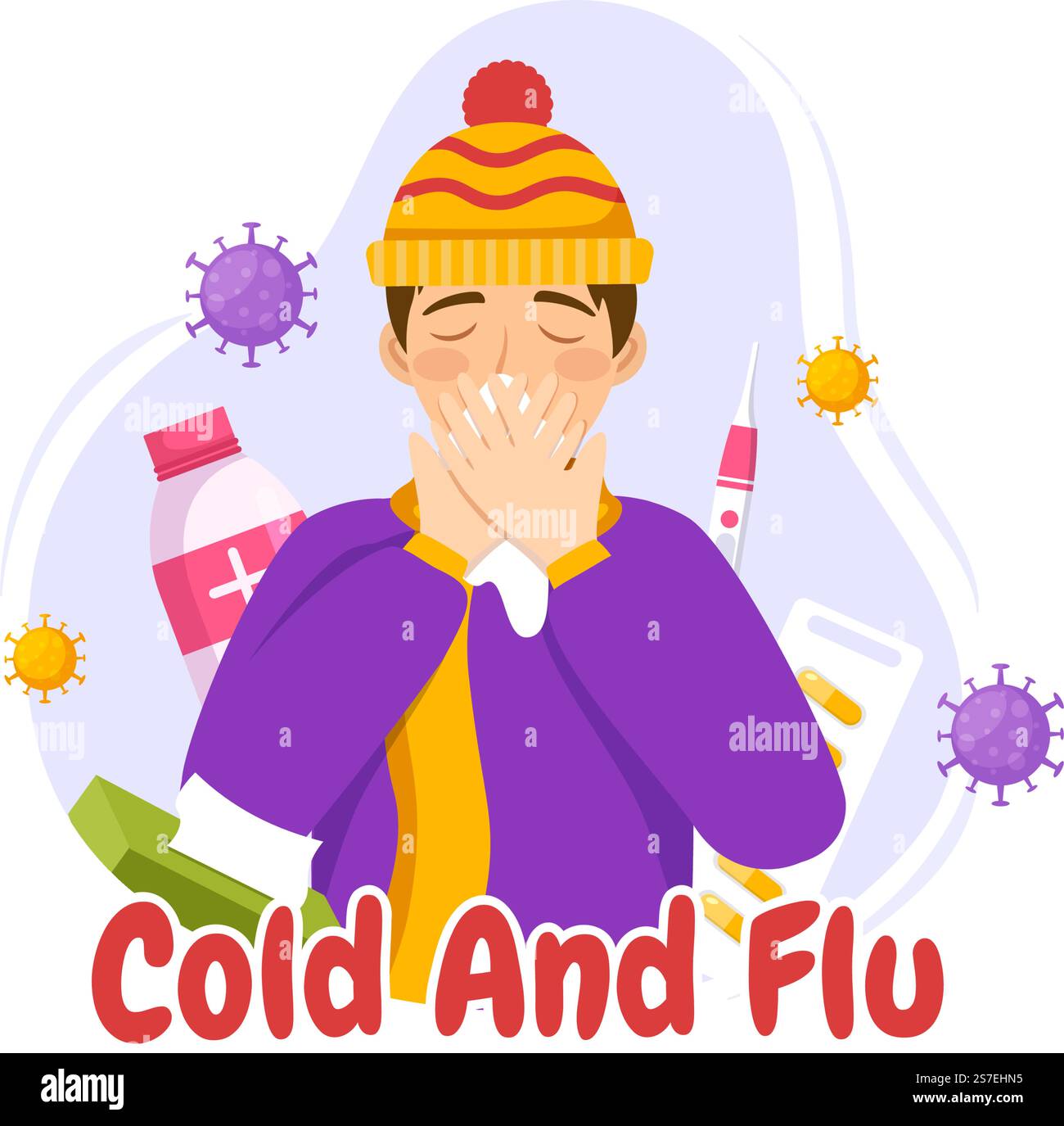 Sick Person Flu and Cold Sickness Illustration with People Wearing ...