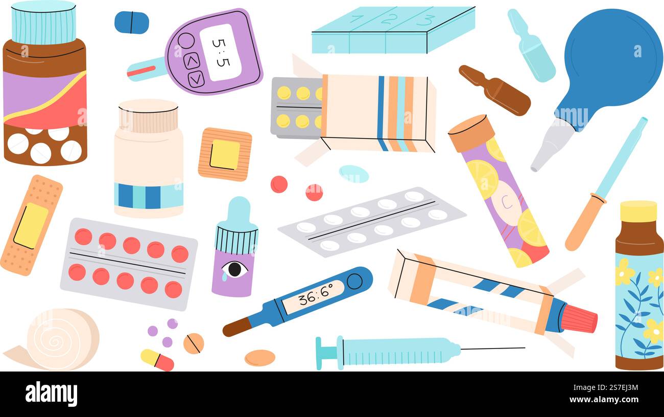 Pharmaceutical medications and tools medicine thermometer hi-res stock ...