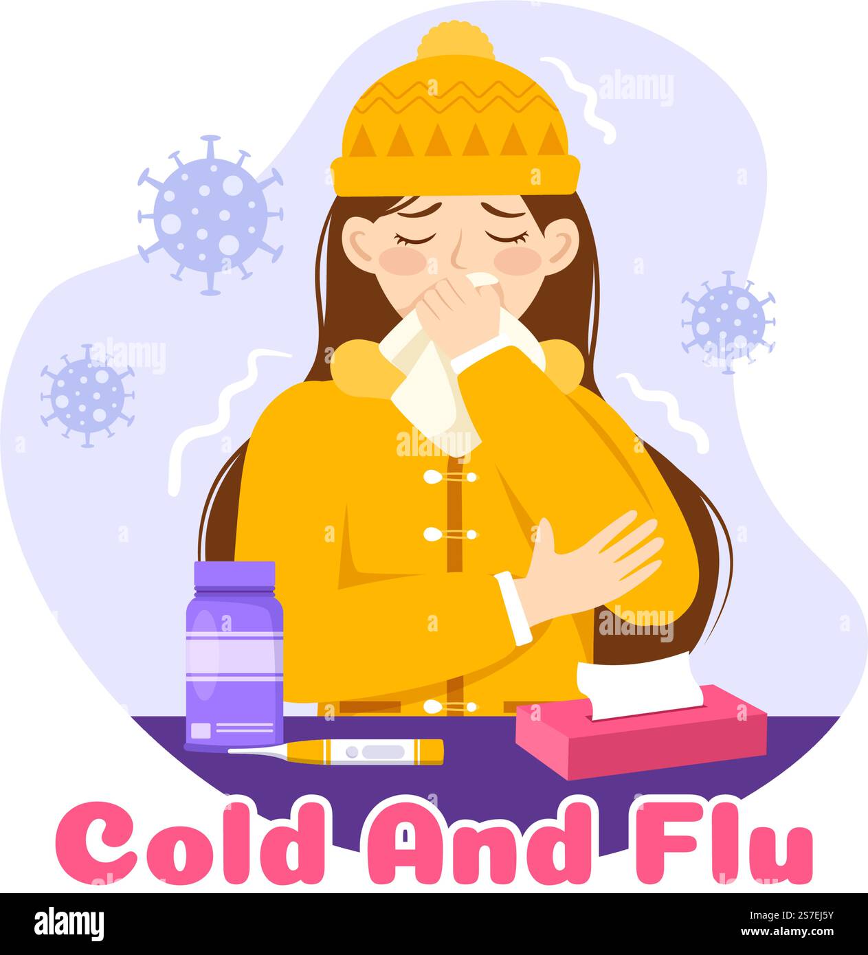Sick Person Flu and Cold Sickness Illustration with People Wearing ...