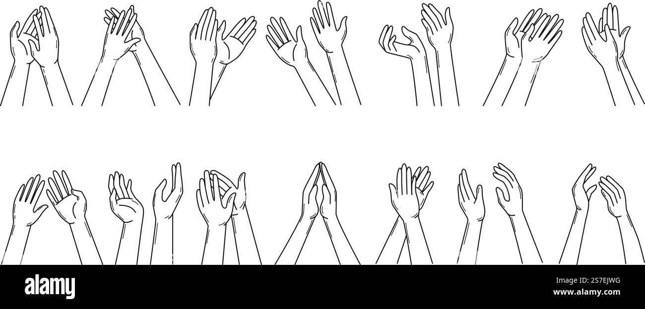 Doodle hands applause. Thumbs-up and clapping hand, sketch man woman ...