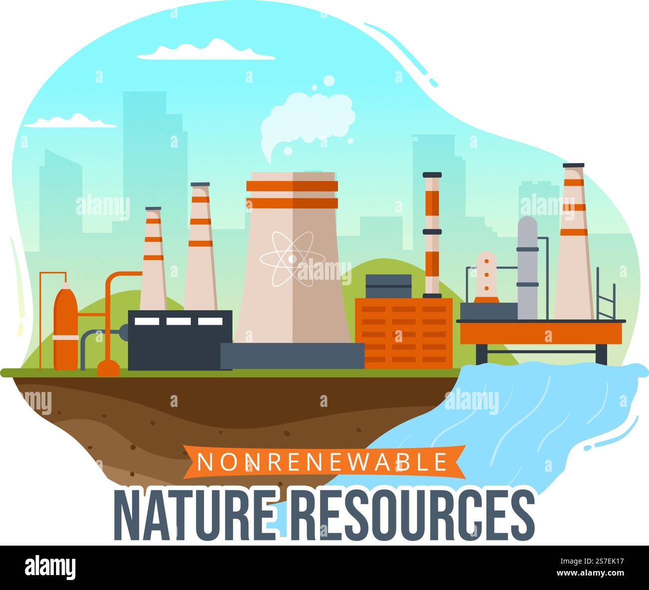 Non Renewable Sources of Energy Illustration with Nuclear, Petroleum ...