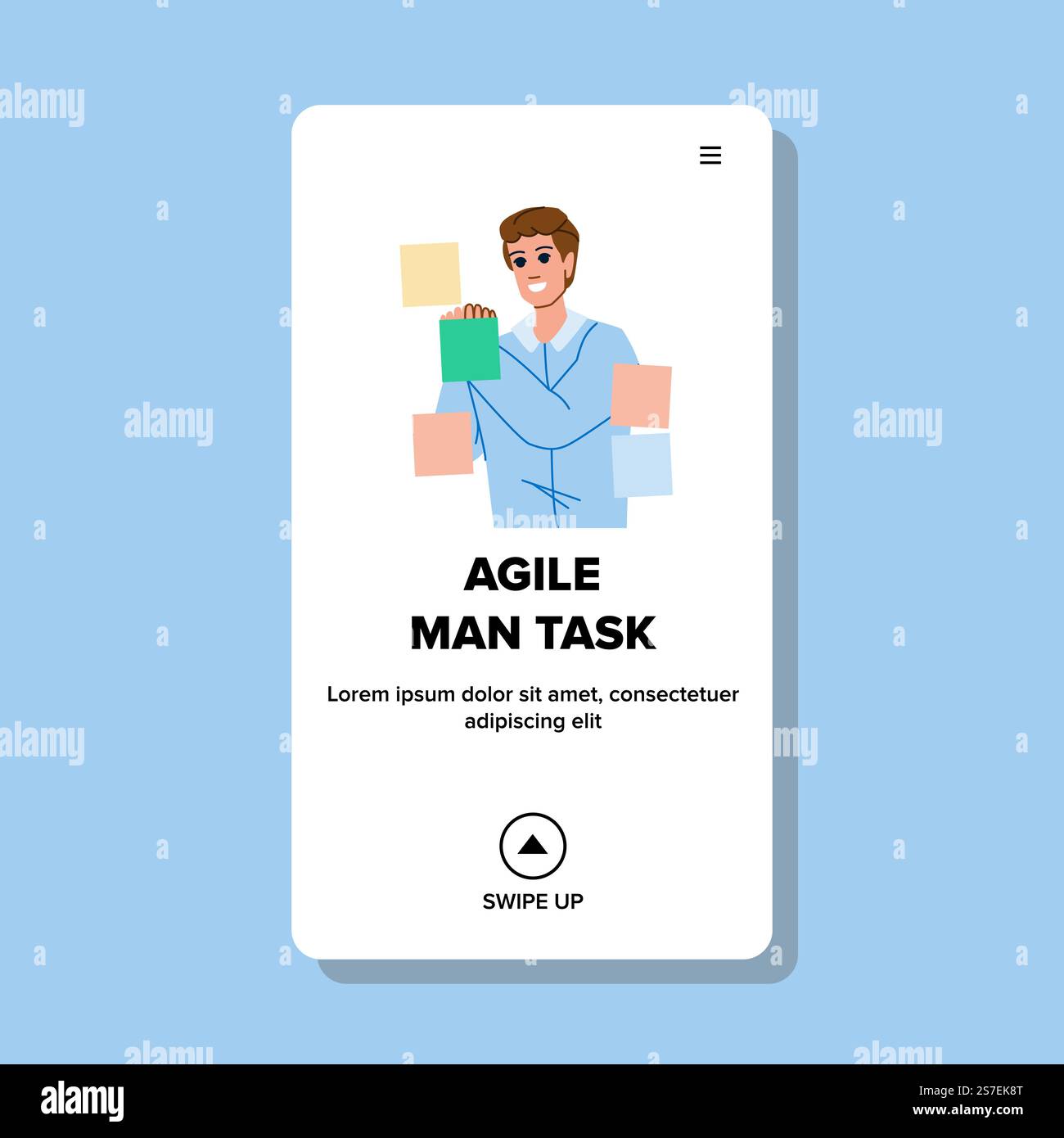 agile man task vector. board kanban, business method, work project ...