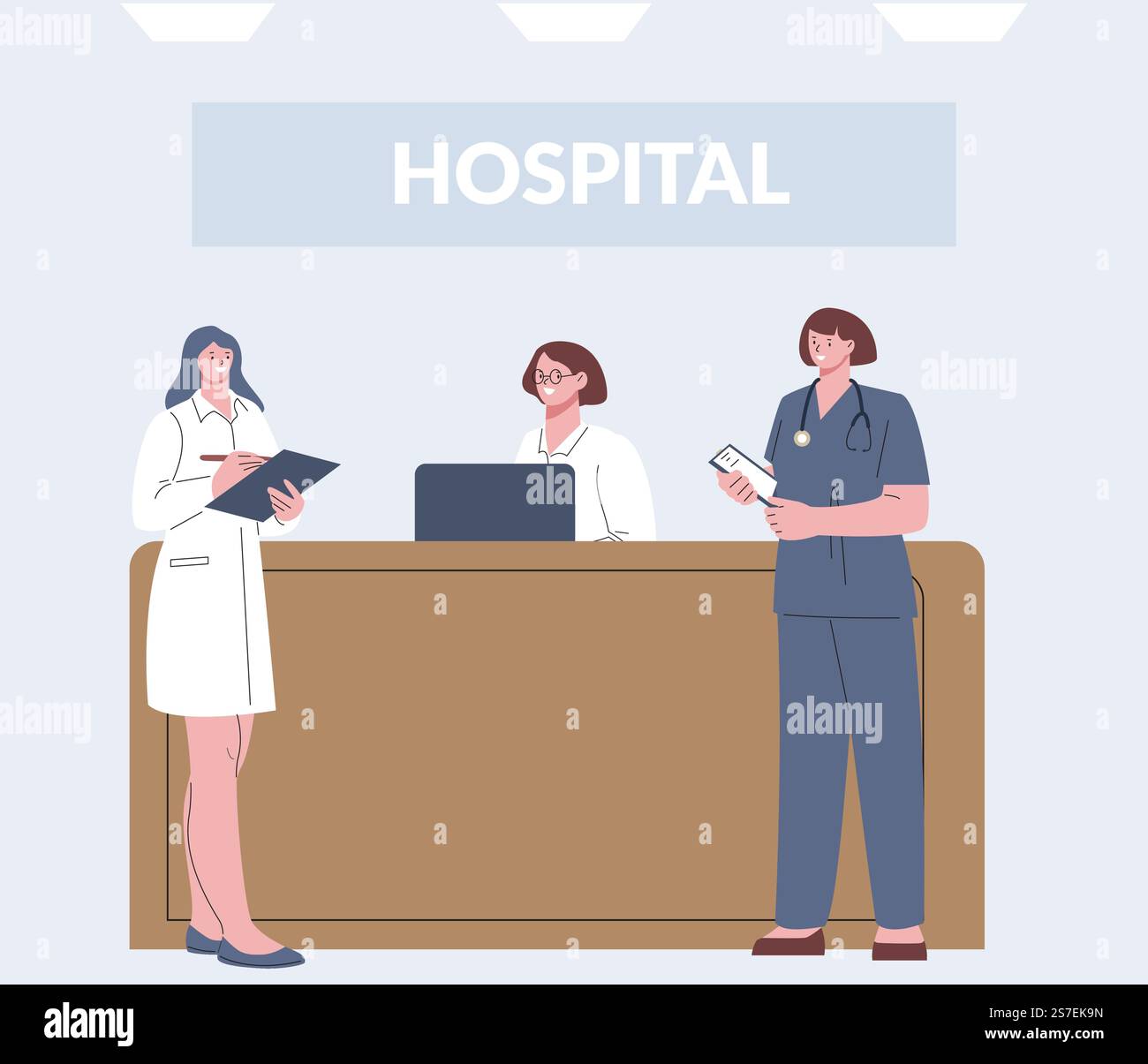 Medical team on reception. Hospital doctors and nurse. Cartoon ...
