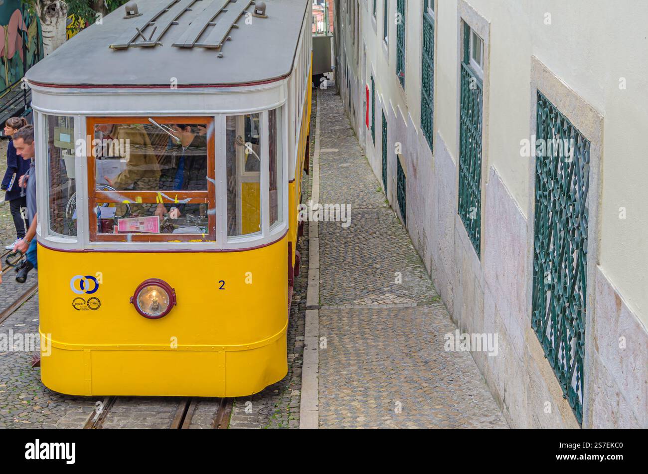LISBON, PORTUGAL - NOVEMBER 7, 2014: The Gloria Funicular (Ascensor da ...