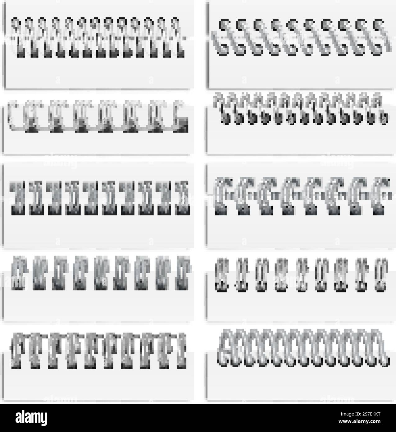 Isolated realistic notebook binding wire spirals in paper holes ...