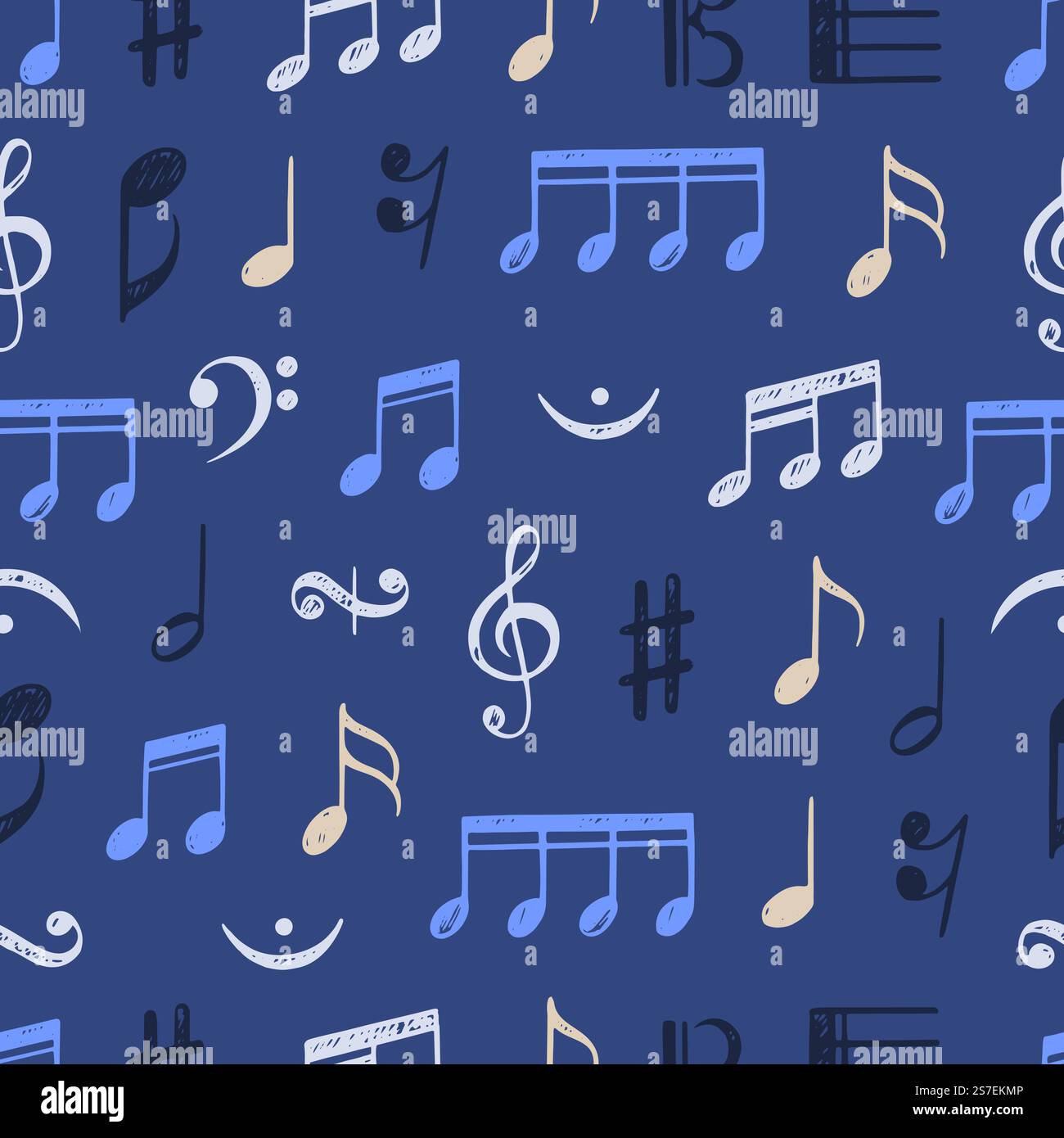 Music notes seamless pattern. Musical hand drawn ornament, sketch sound ...