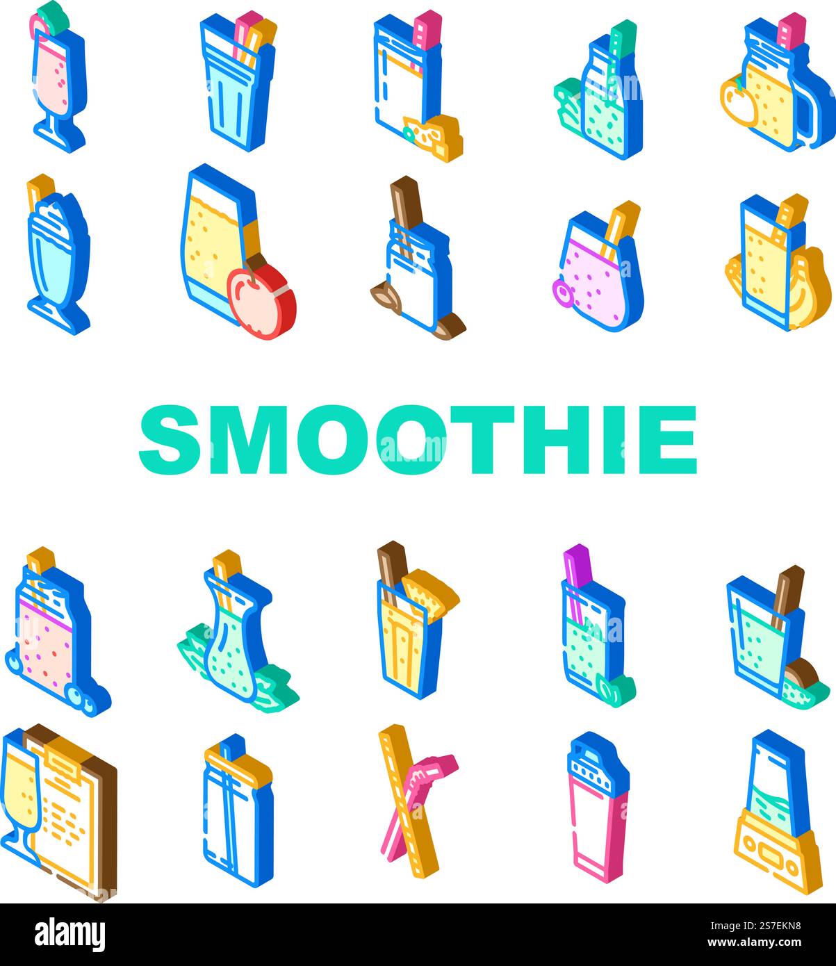 smoothie fruit juice drink icons set vector. beverage glass, fresh ...