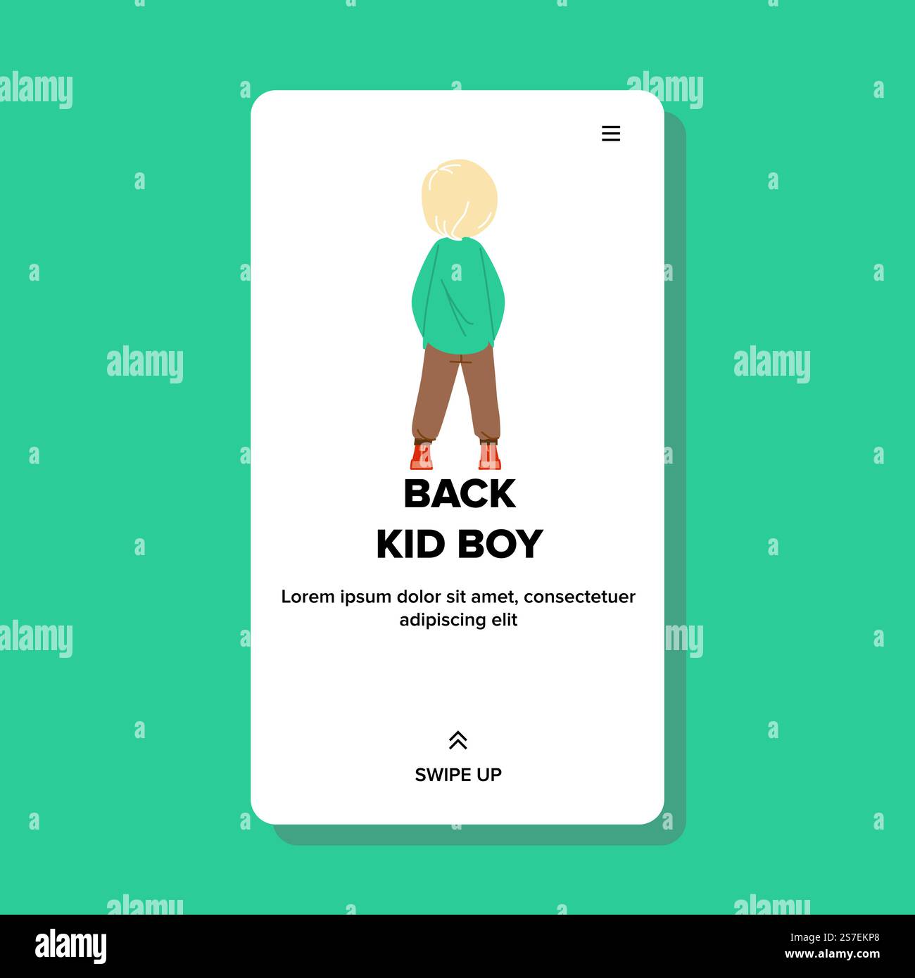 back kid boy vector. child little, young happy, cute person, male ...
