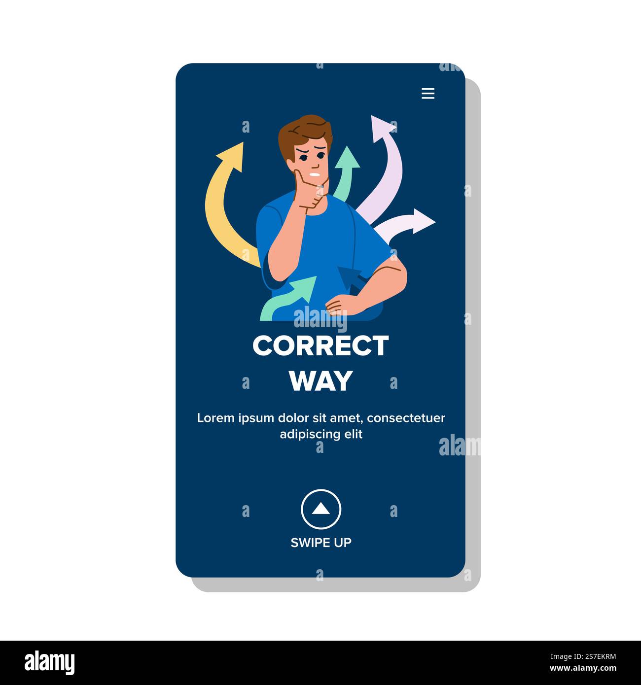 correct way vector. choose right, success road, path wrong, lost ...