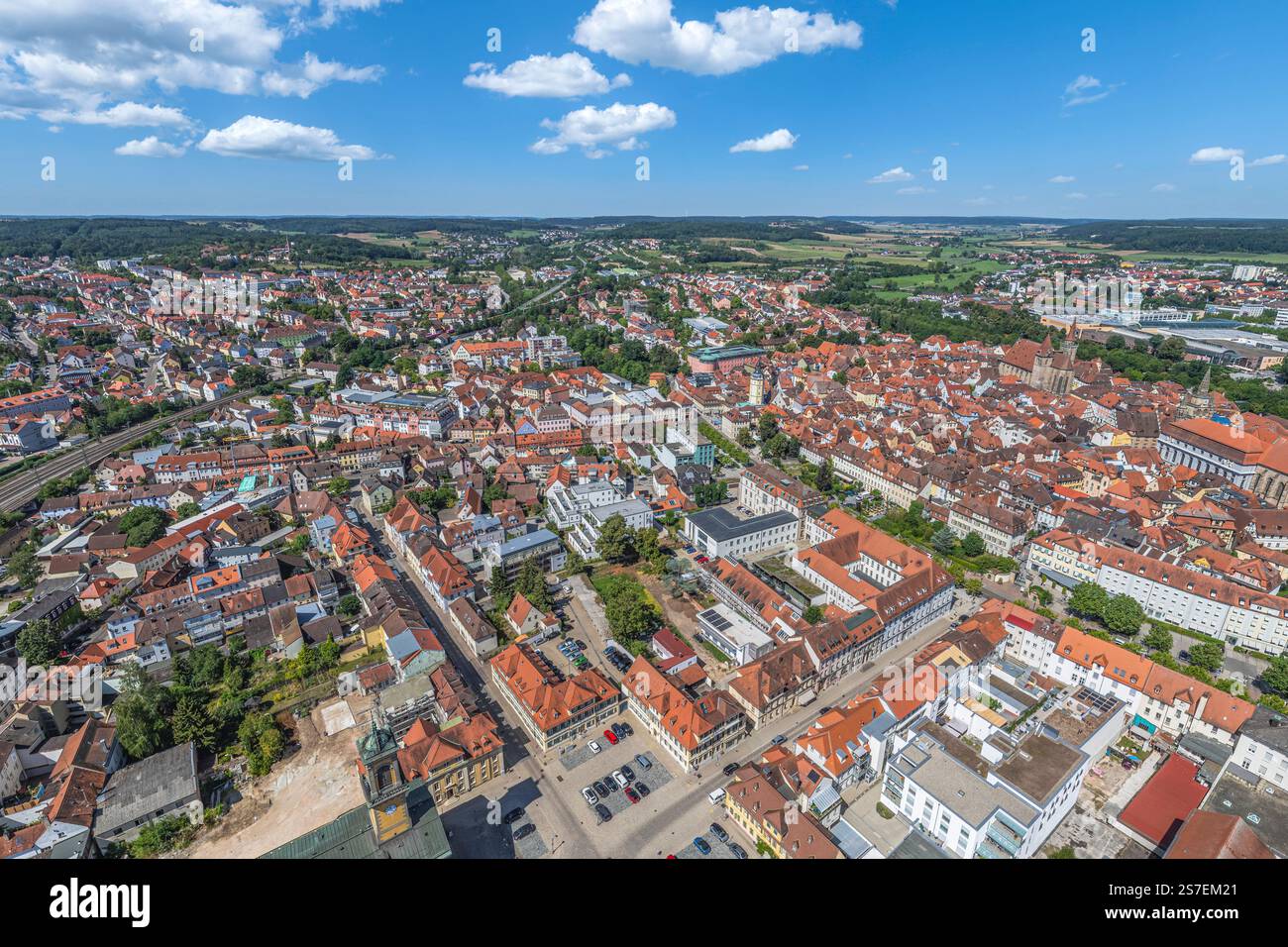 Aerial view of the town center of the district capital Ansbach in ...