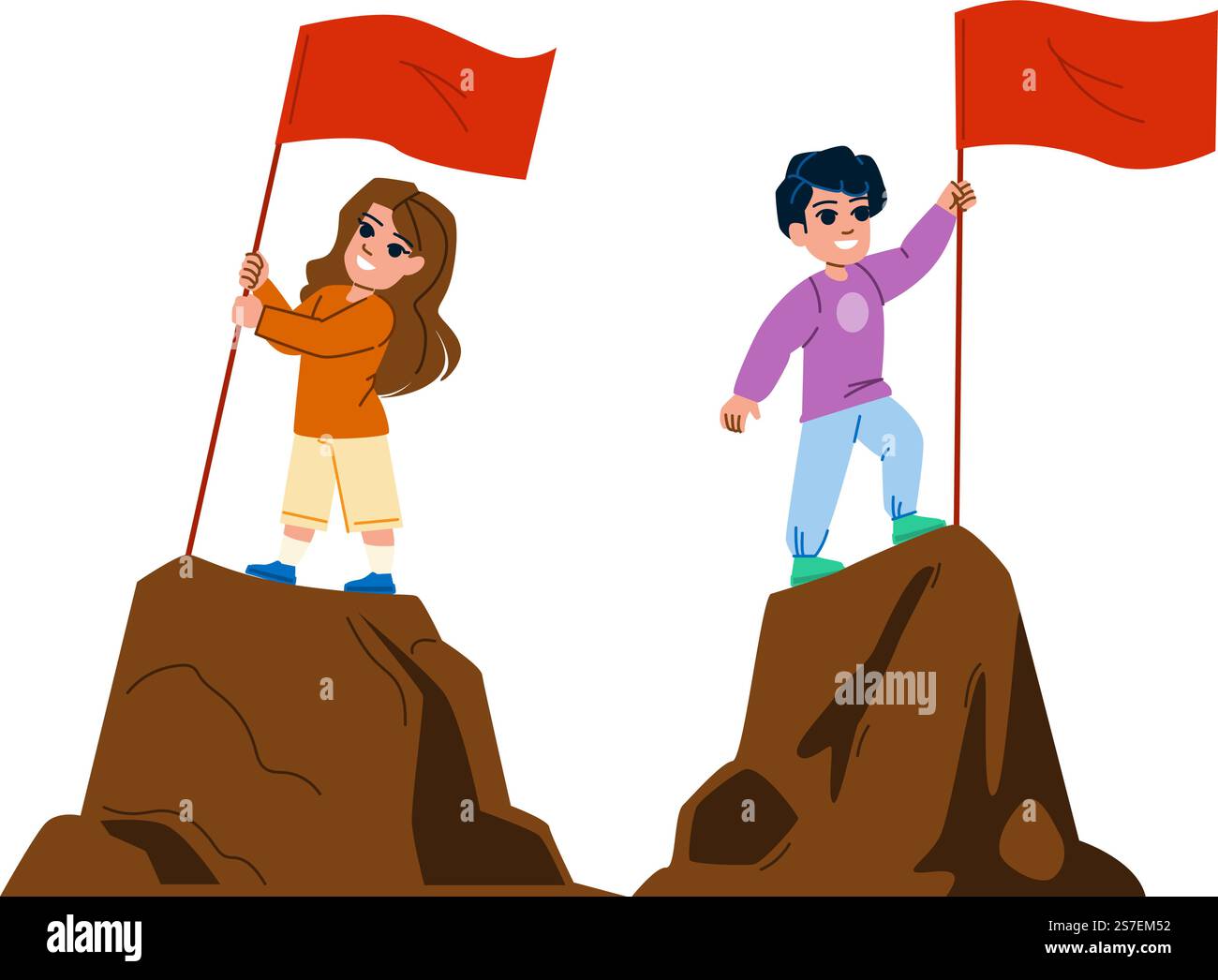 conquer mountain peak kid vector. nature man, success space, top ...